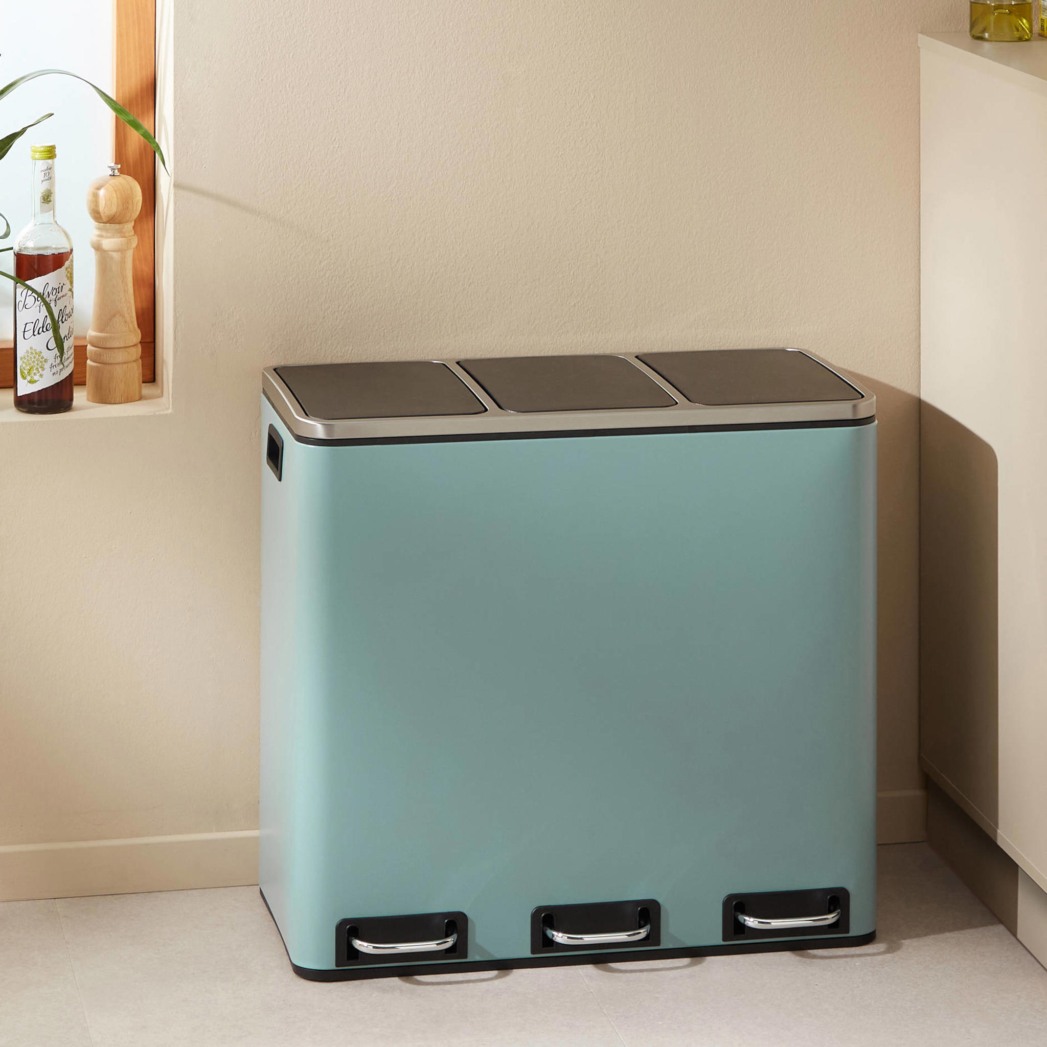 NOUS Living prullenbak - afvalscheiding - (18L+18L+18L) - mat blauw ...