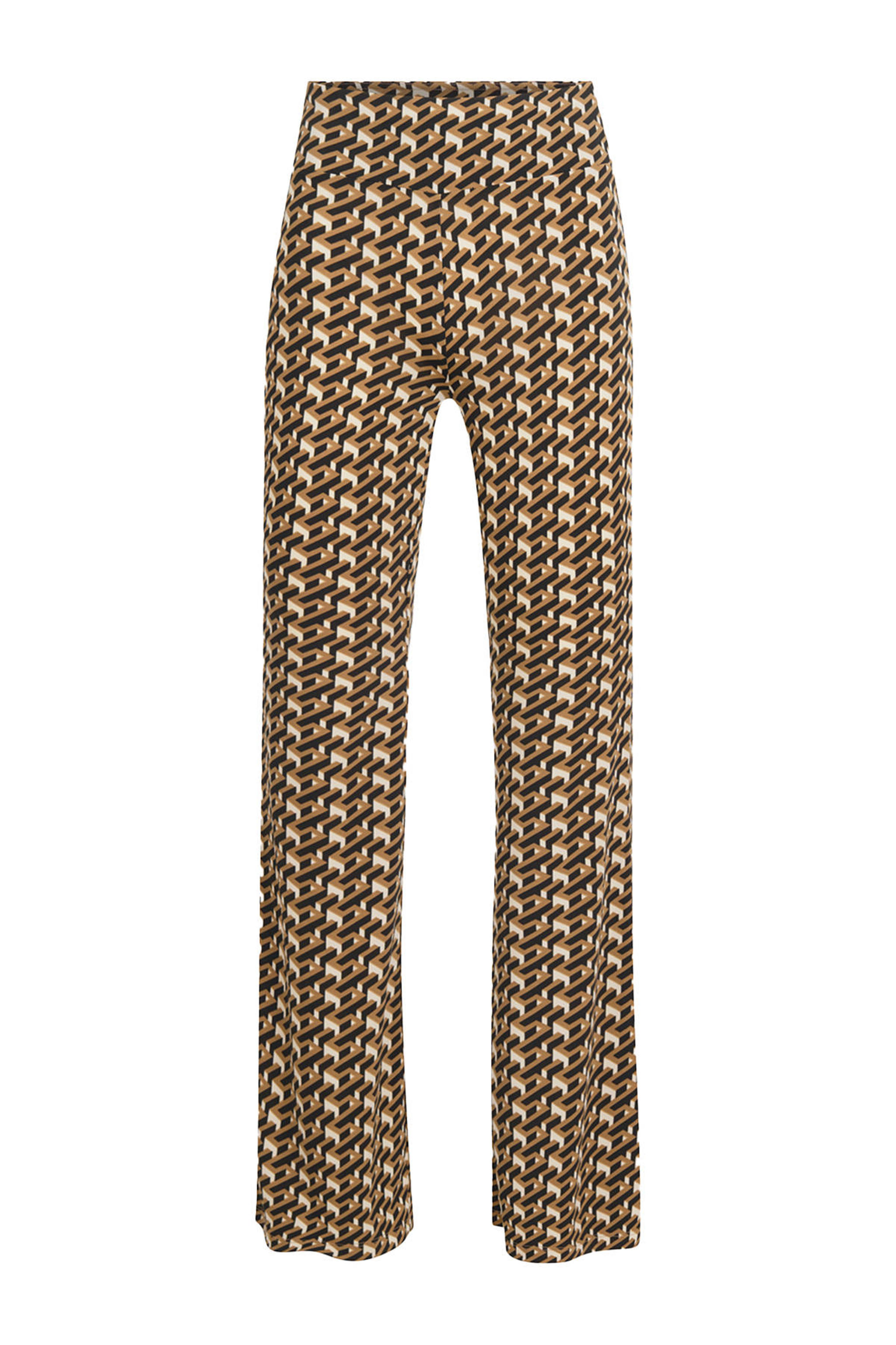 Shoeby high waist flared broek met grafische print bruin/zwart | wehkamp