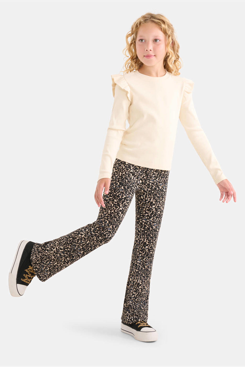Shoeby flared broek met dierenprint beige/bruin/zwart | wehkamp