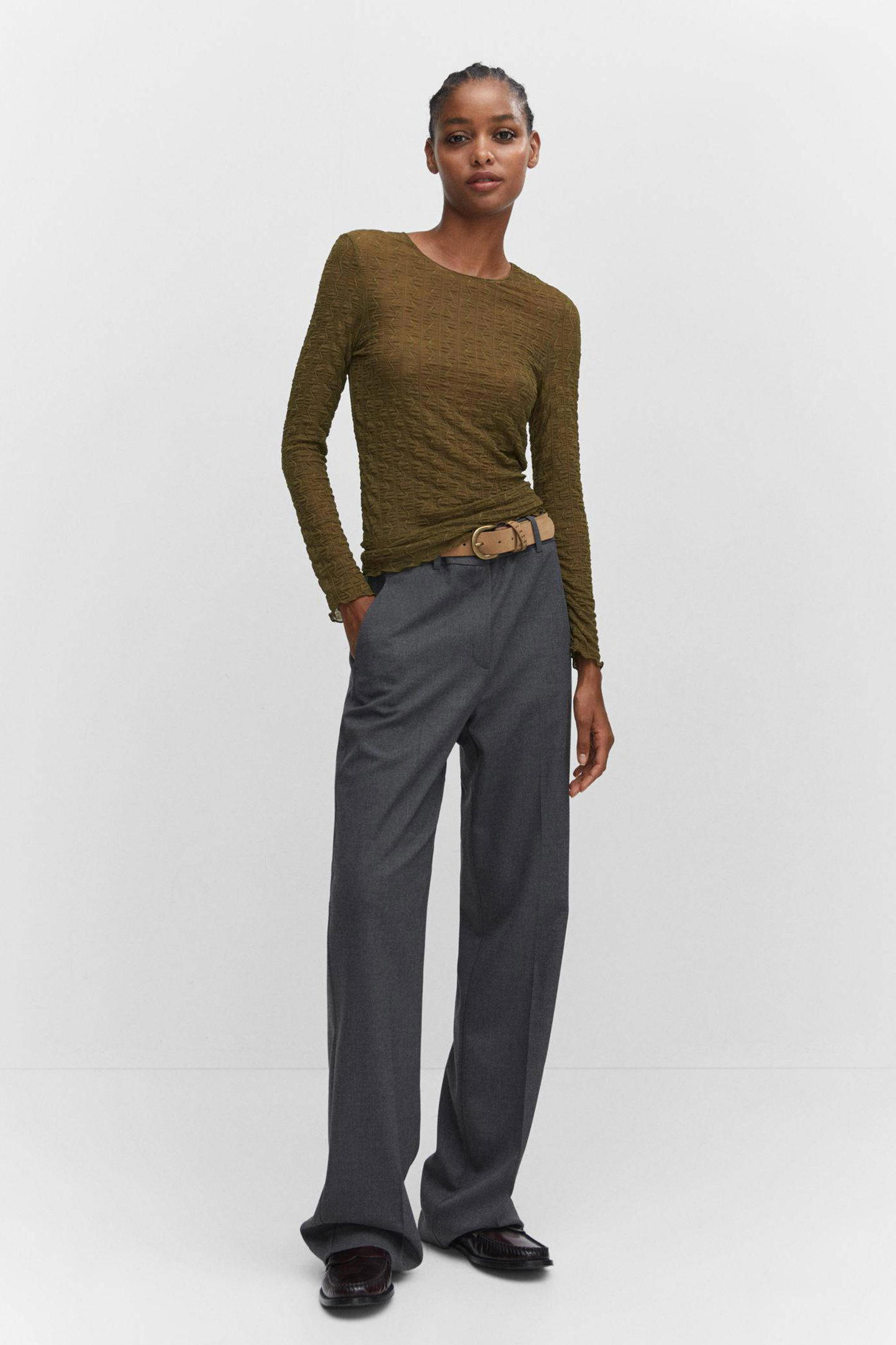 Mango semi-transparante top met textuur groen | wehkamp