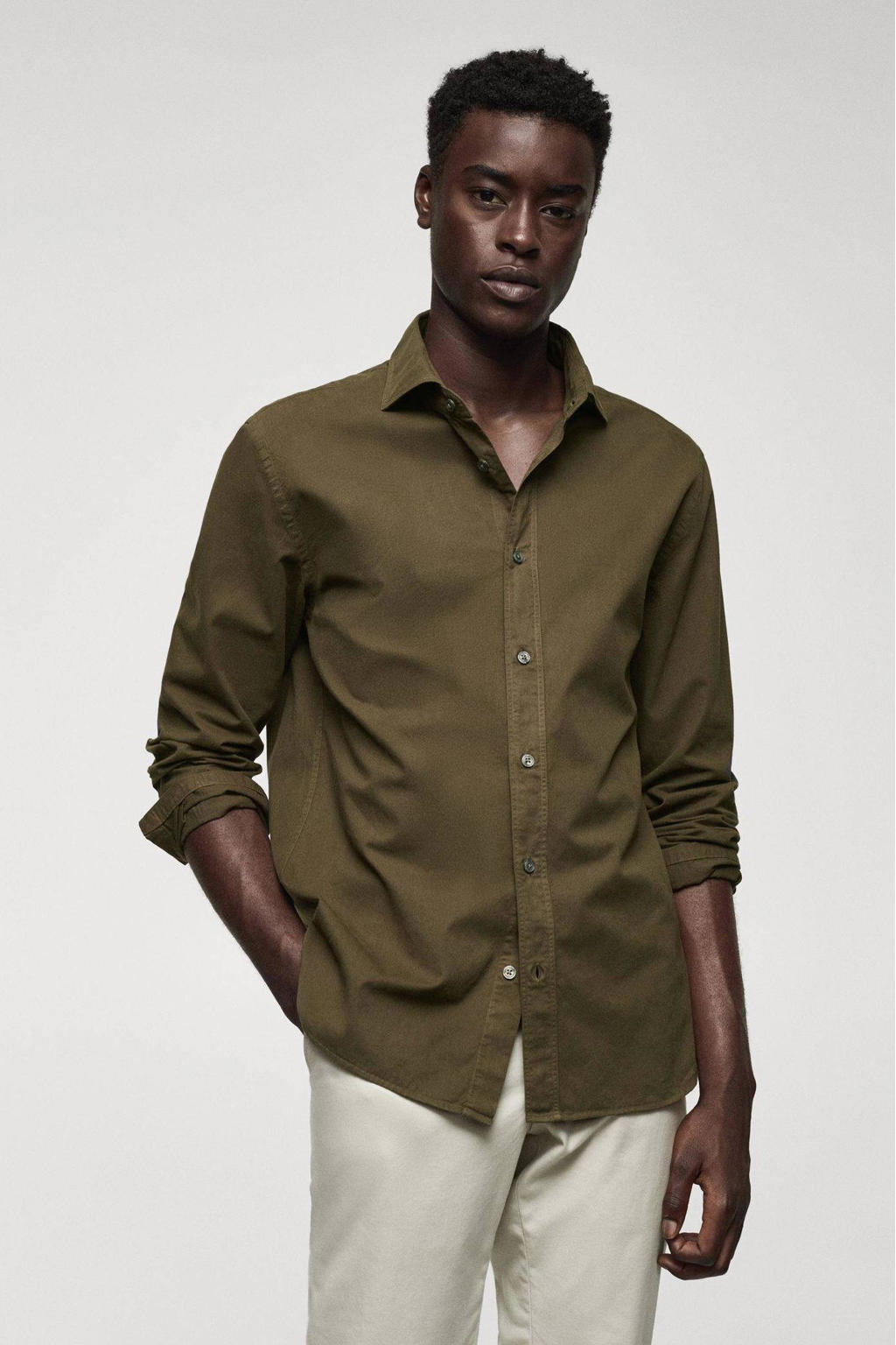 Mango Man slim fit overhemd groen | wehkamp