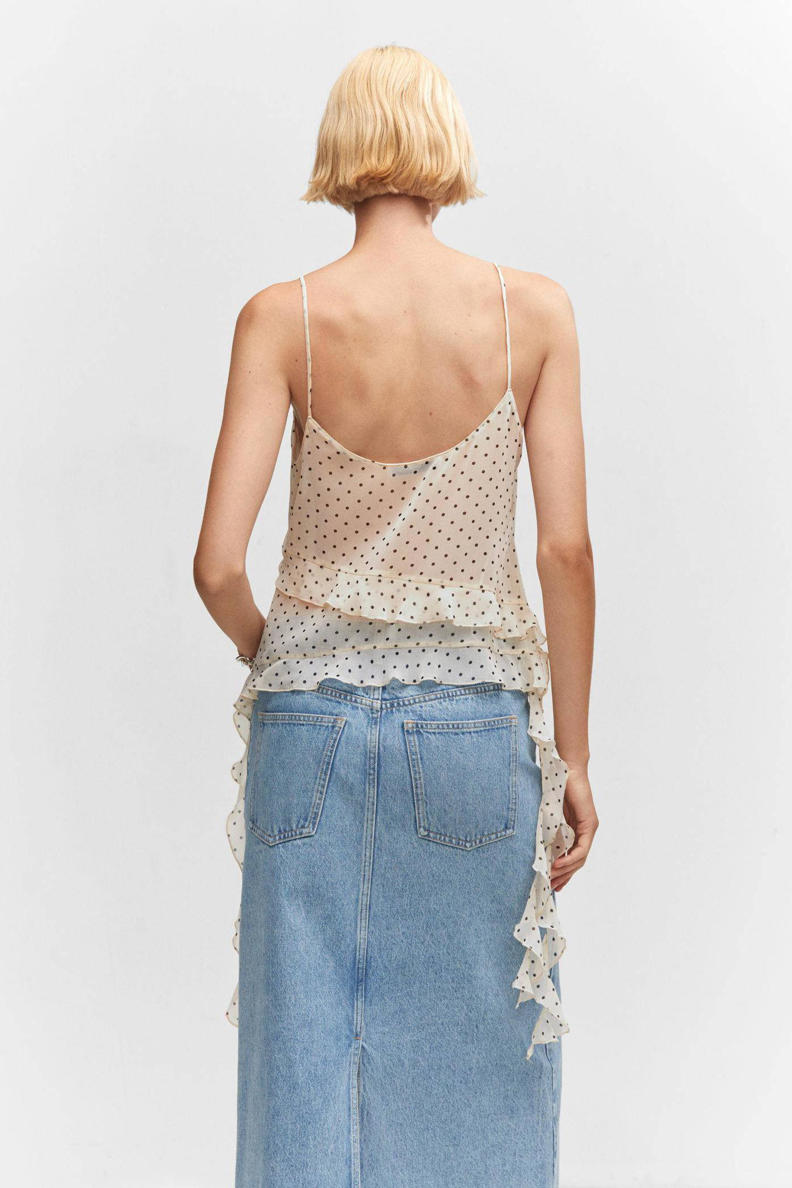 Mango crop top Lucy met ruches ecru/zwart | wehkamp