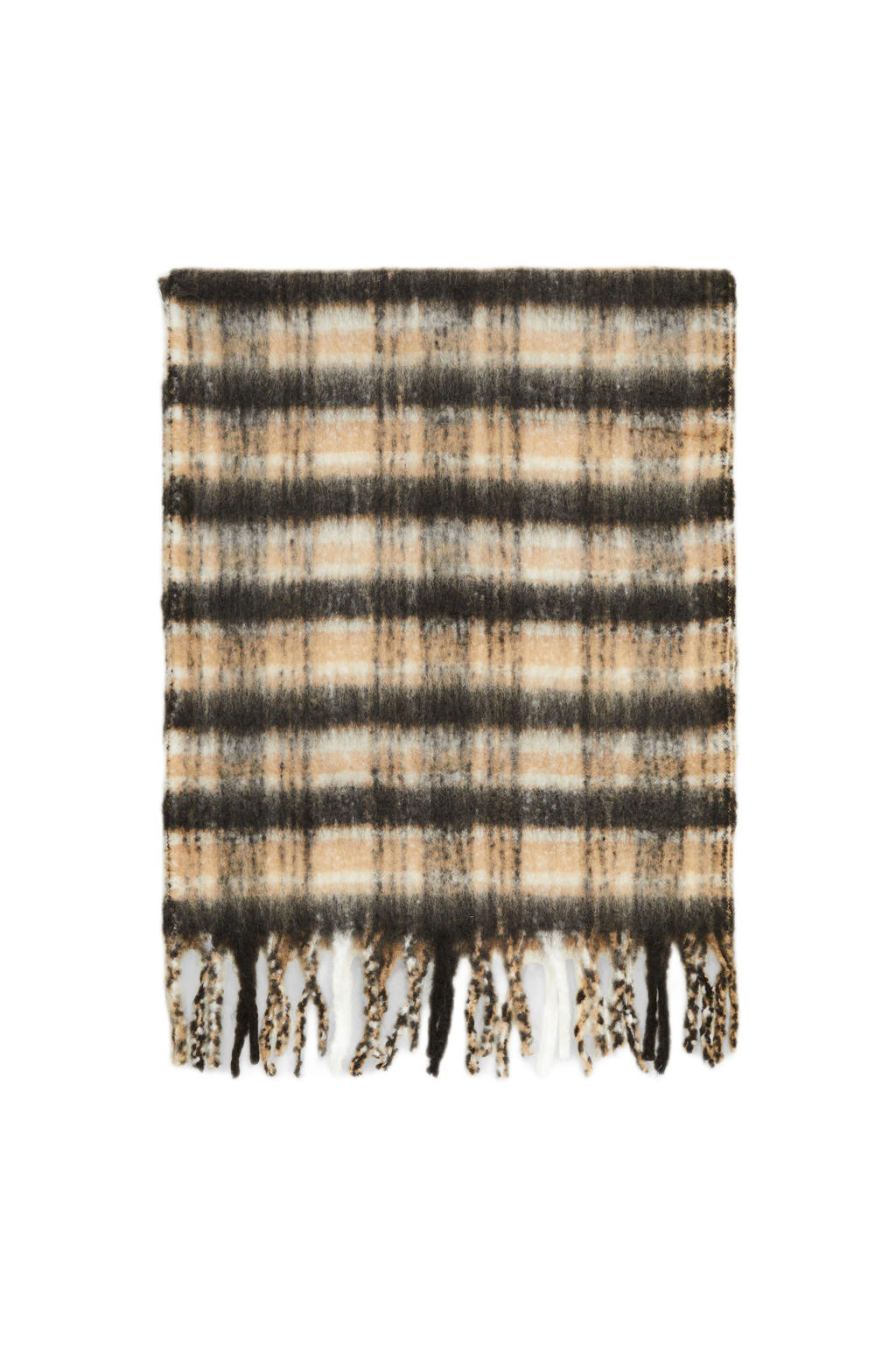 s.Oliver BLACK LABEL geruite sjaal met franjes beige/zwart | wehkamp