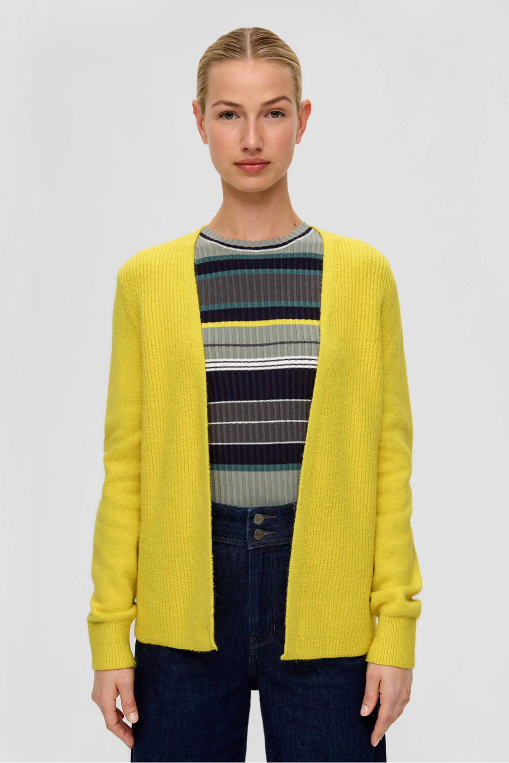 s.Oliver ribgebreid vest met wol geel | wehkamp