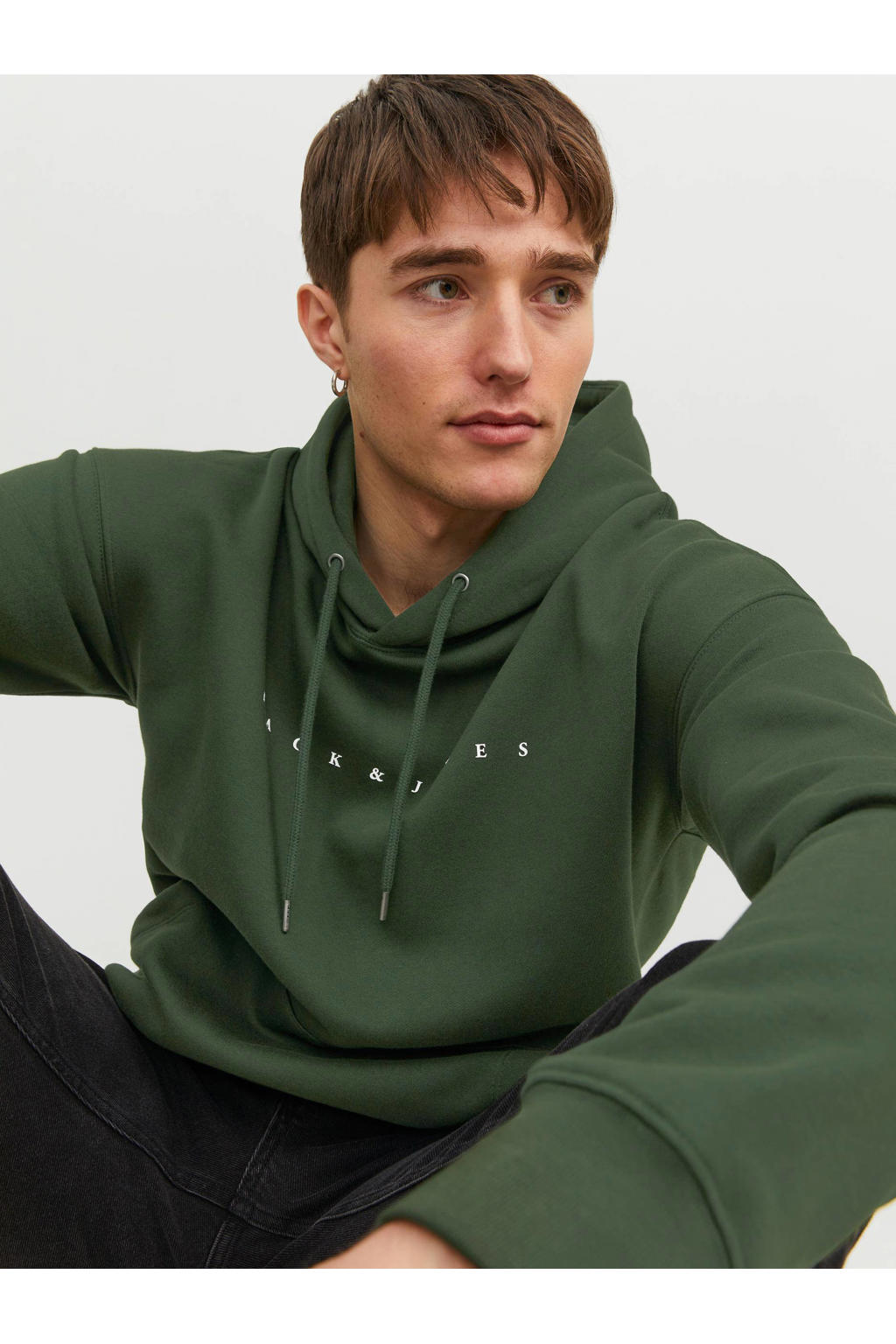 JACK & JONES ESSENTIALS hoodie JJESTAR met printopdruk groen | wehkamp