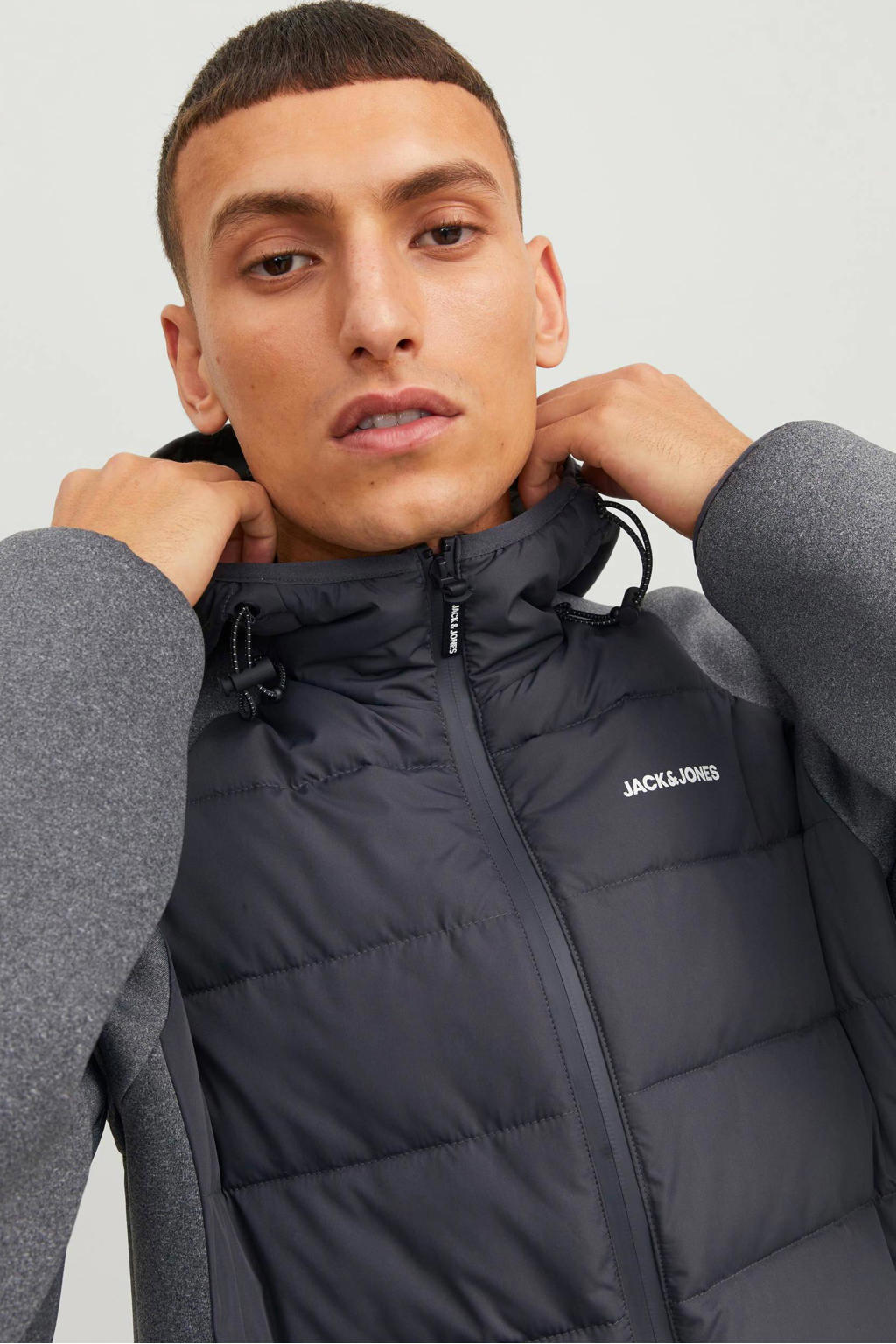 JACK & JONES CORE gewatteerde jas JCODUST met logo grijs | wehkamp