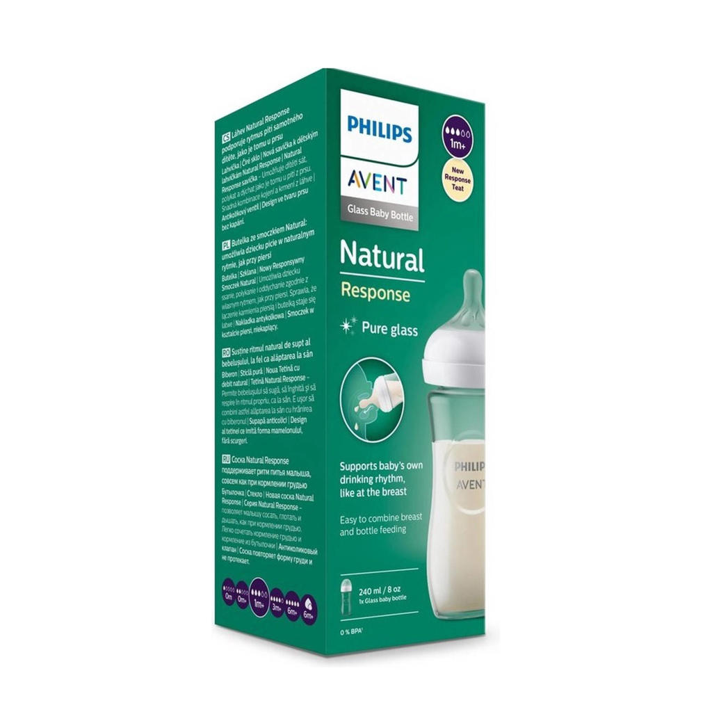 Philips AVENT Natural Response Glazen Babyfles 240 ml 1M+ Snelheid 3 ...