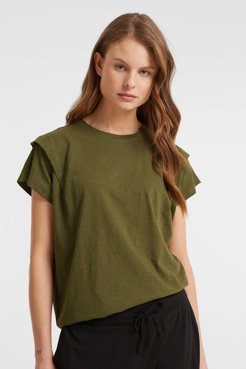 anytime T-shirt met schouder detail khaki | wehkamp