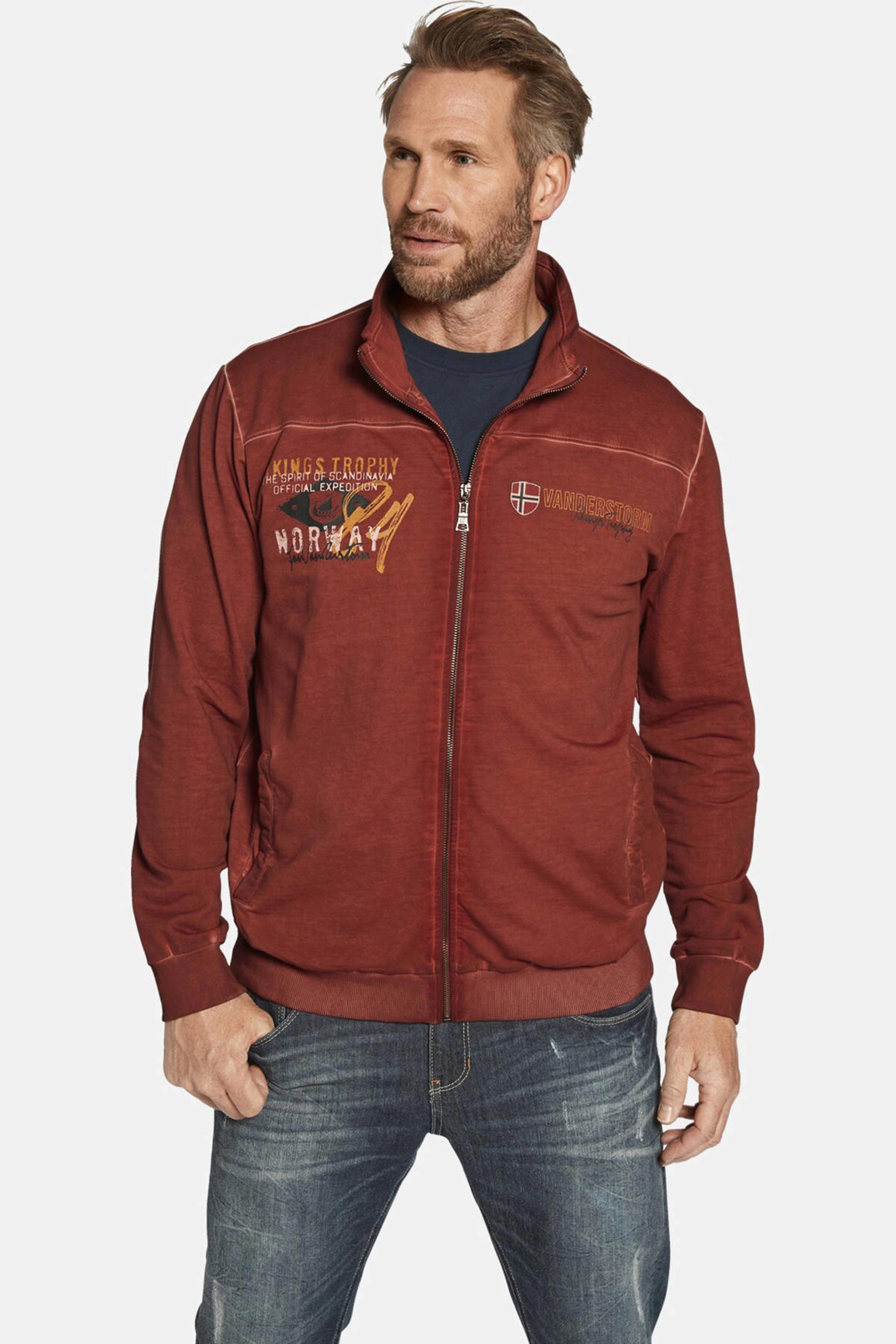 Jan Vanderstorm +FIT Collectie sweatvest SIVID Plus Size donkerrood ...