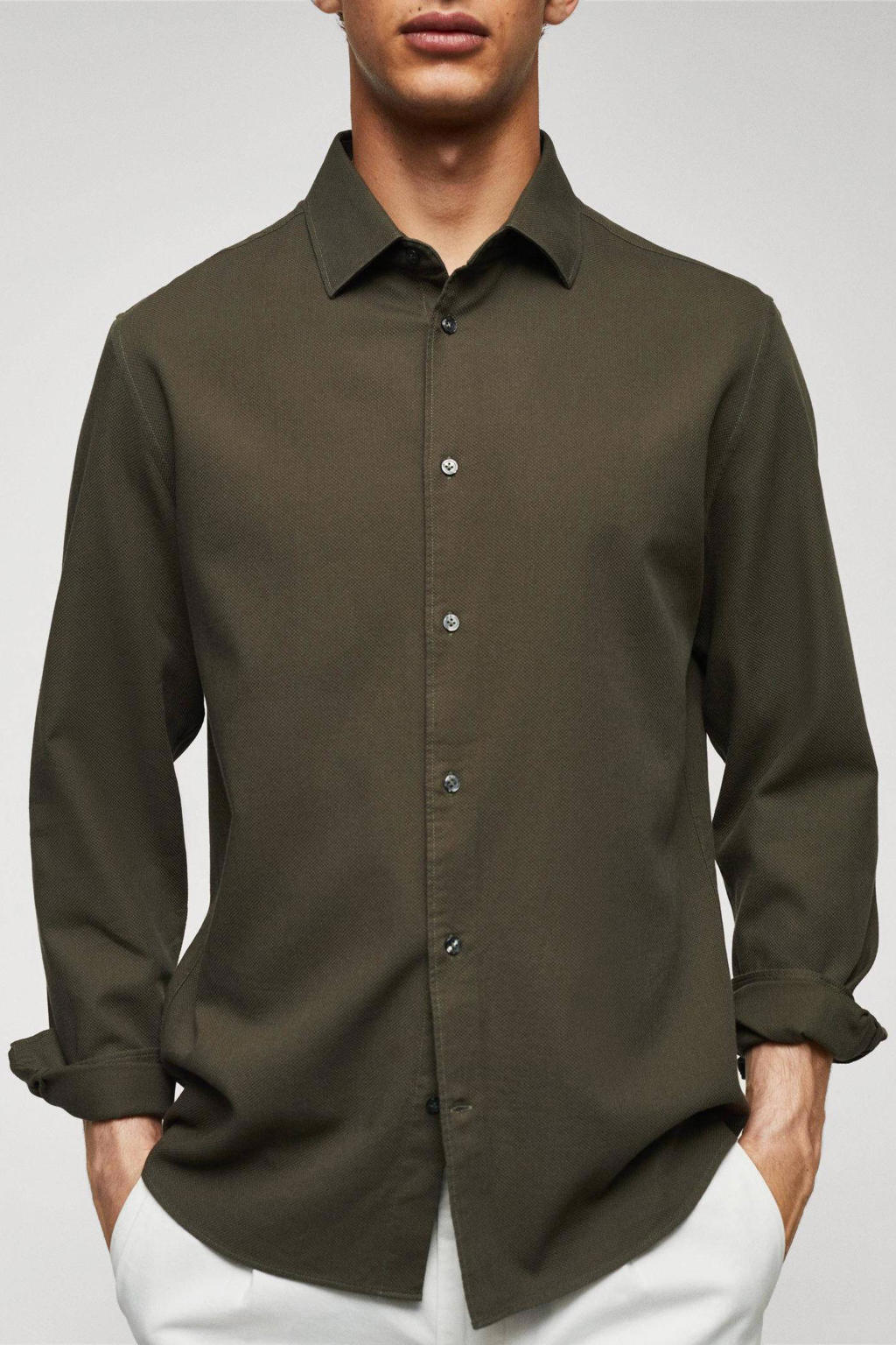 Mango Man slim fit overhemd donkergroen | wehkamp