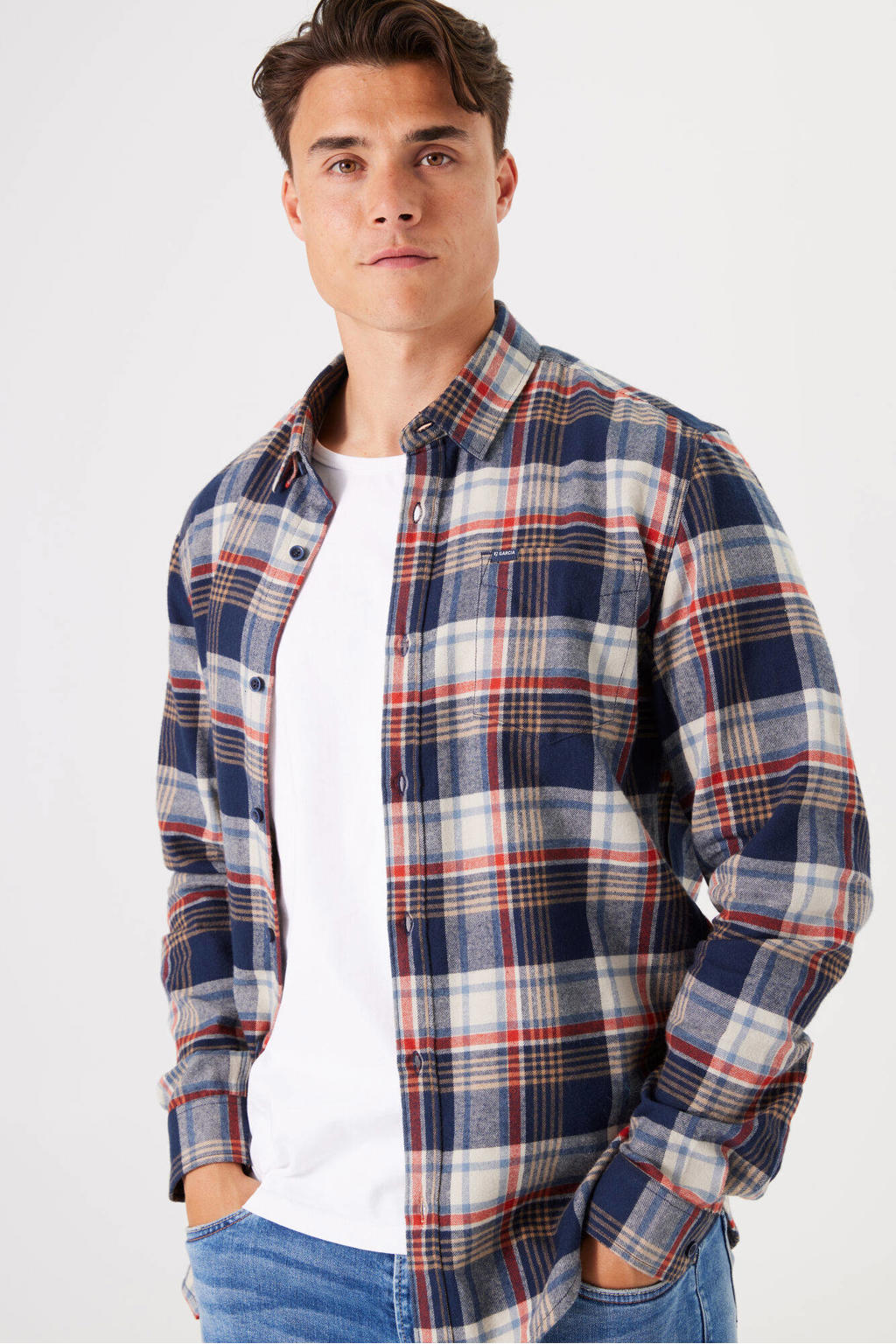 Garcia geruit flanellen regular fit overhemd kit | wehkamp