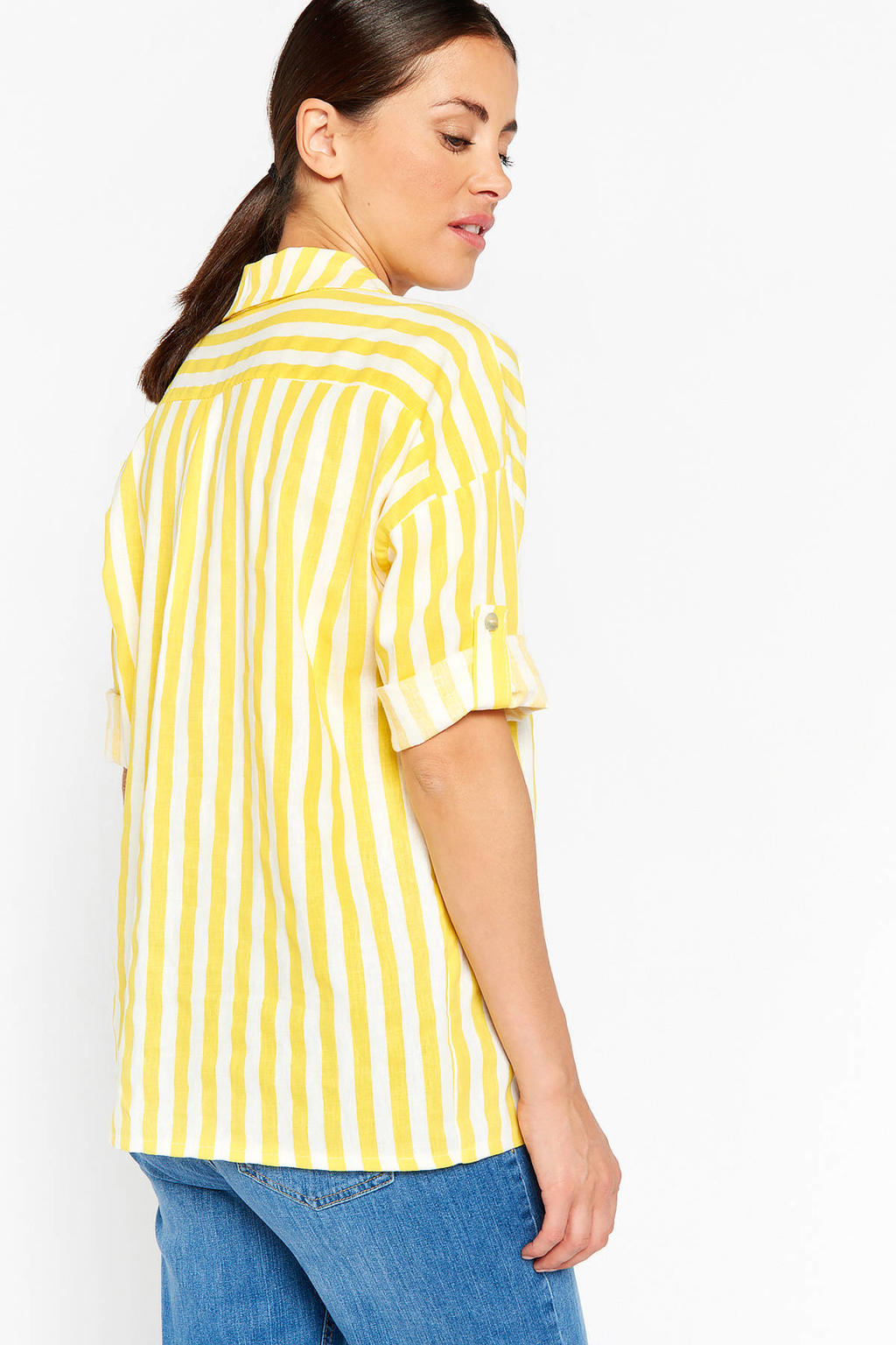 LOLALIZA gestreepte blouse met linnen geel/ecru | wehkamp