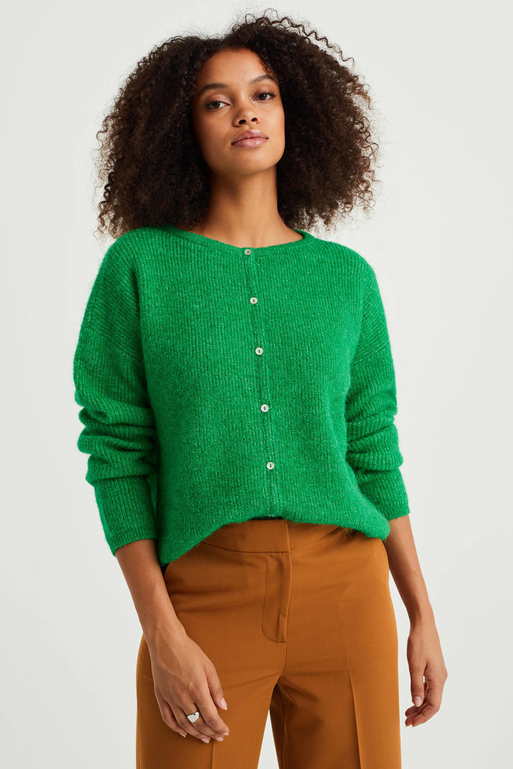 WE Fashion fijngebreid vest groen | wehkamp