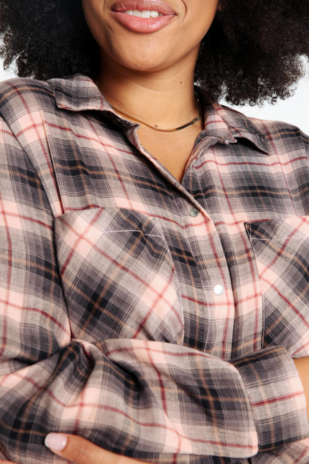 Paprika geruite blouse antraciet/roze | wehkamp