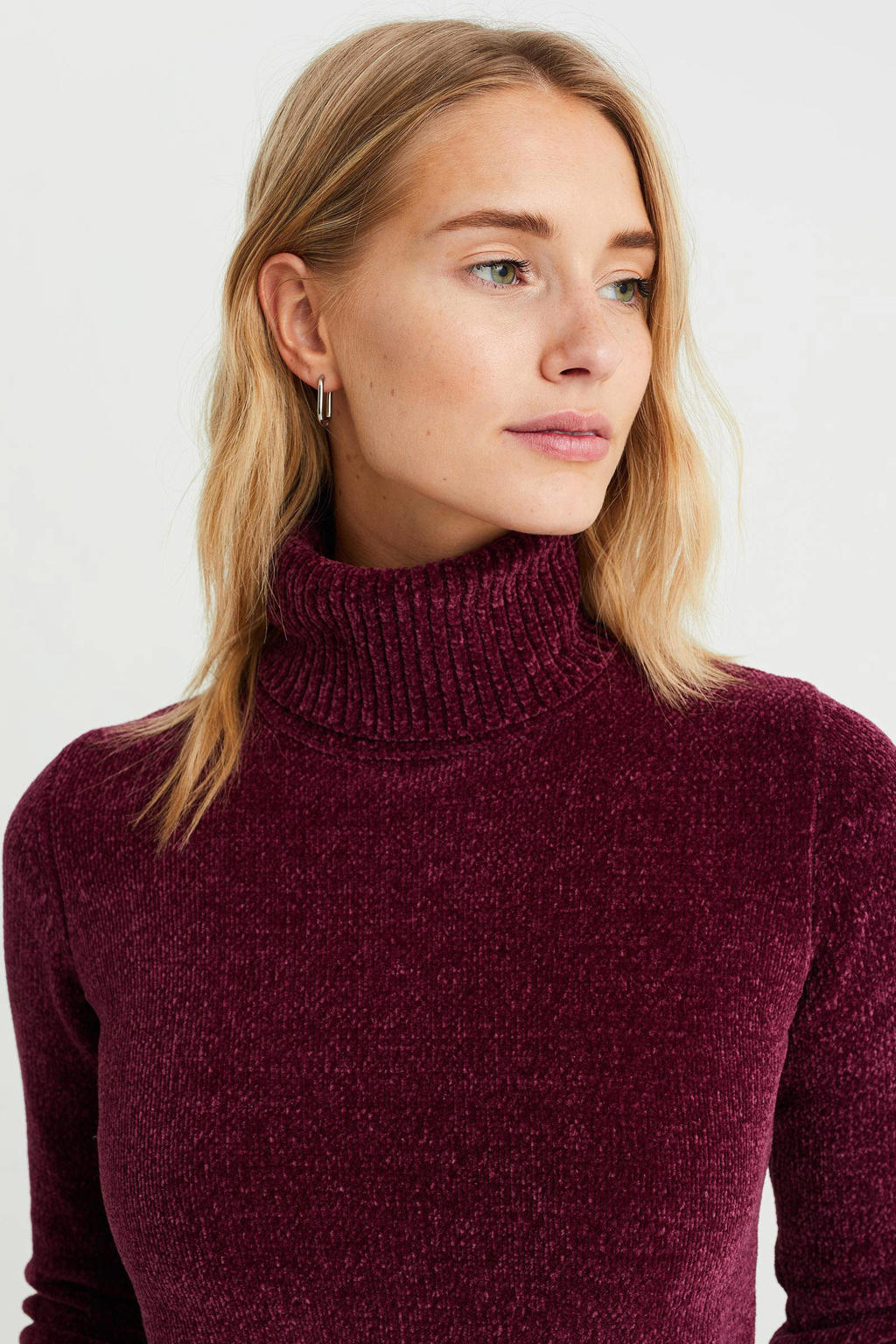 WE Fashion fijngebreide trui van gerecycled polyester bordeaux rood ...