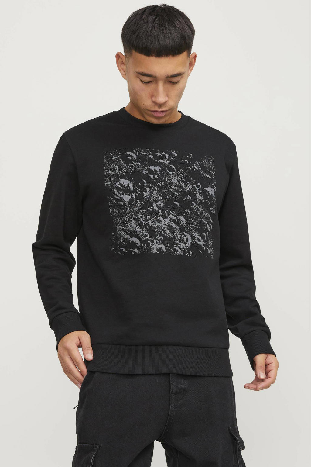 JACK & JONES CORE sweater JCOAOP LUNER met printopdruk black | wehkamp