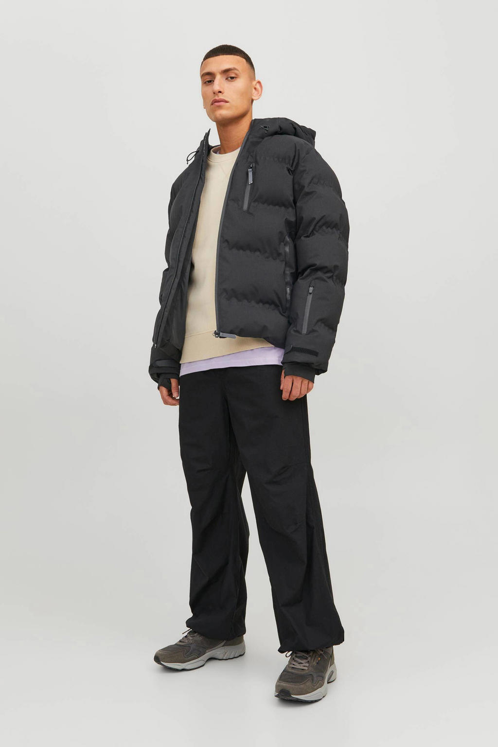 JACK & JONES CORE gewatteerde jas JCOSWEEP van polyester black | wehkamp