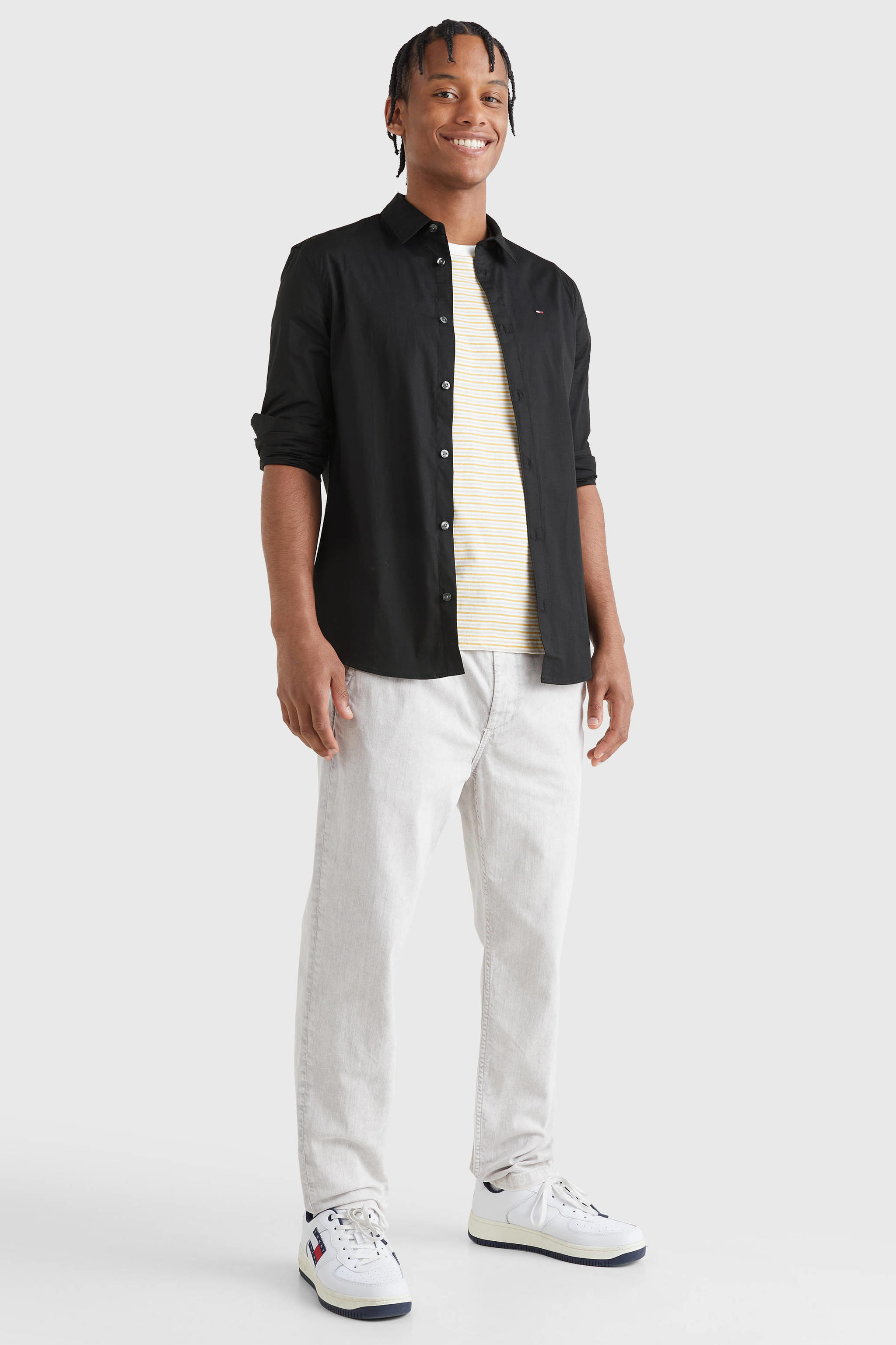 Tommy Jeans slim fit overhemd met katoen zwart | wehkamp