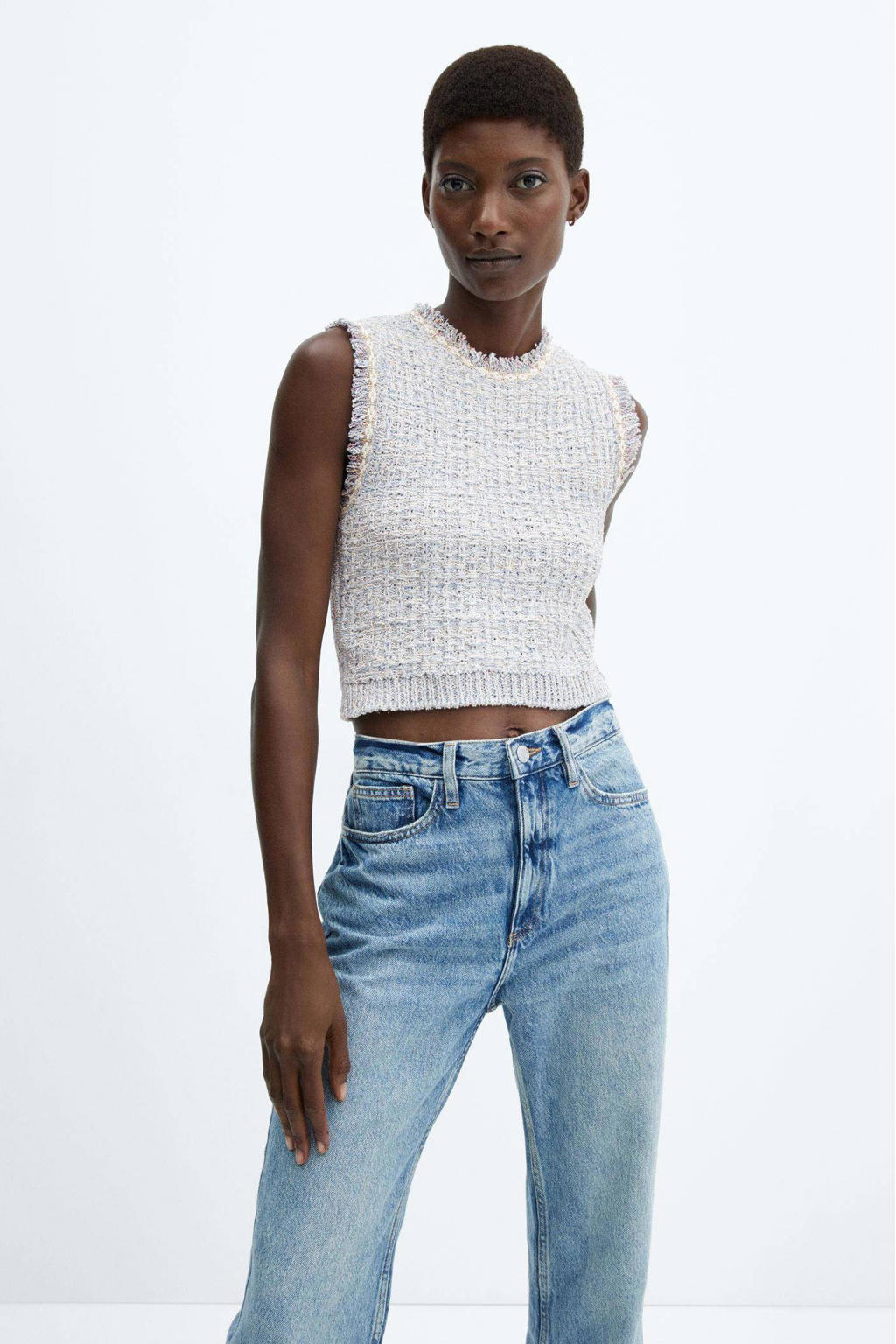 Mango tweed top lichtblauw kopen? | Morgen in huis | wehkamp