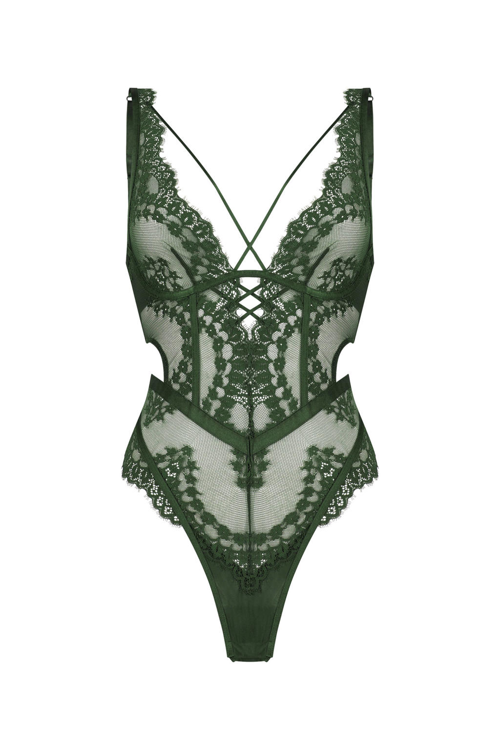 Hunkemöller stringbody met beugel Sanne groen | wehkamp