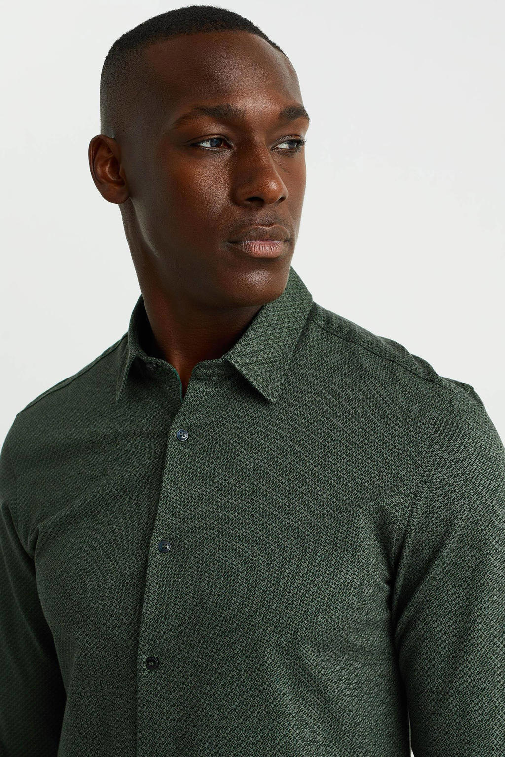 WE Fashion slim fit overhemd met all over print dark sea green | wehkamp