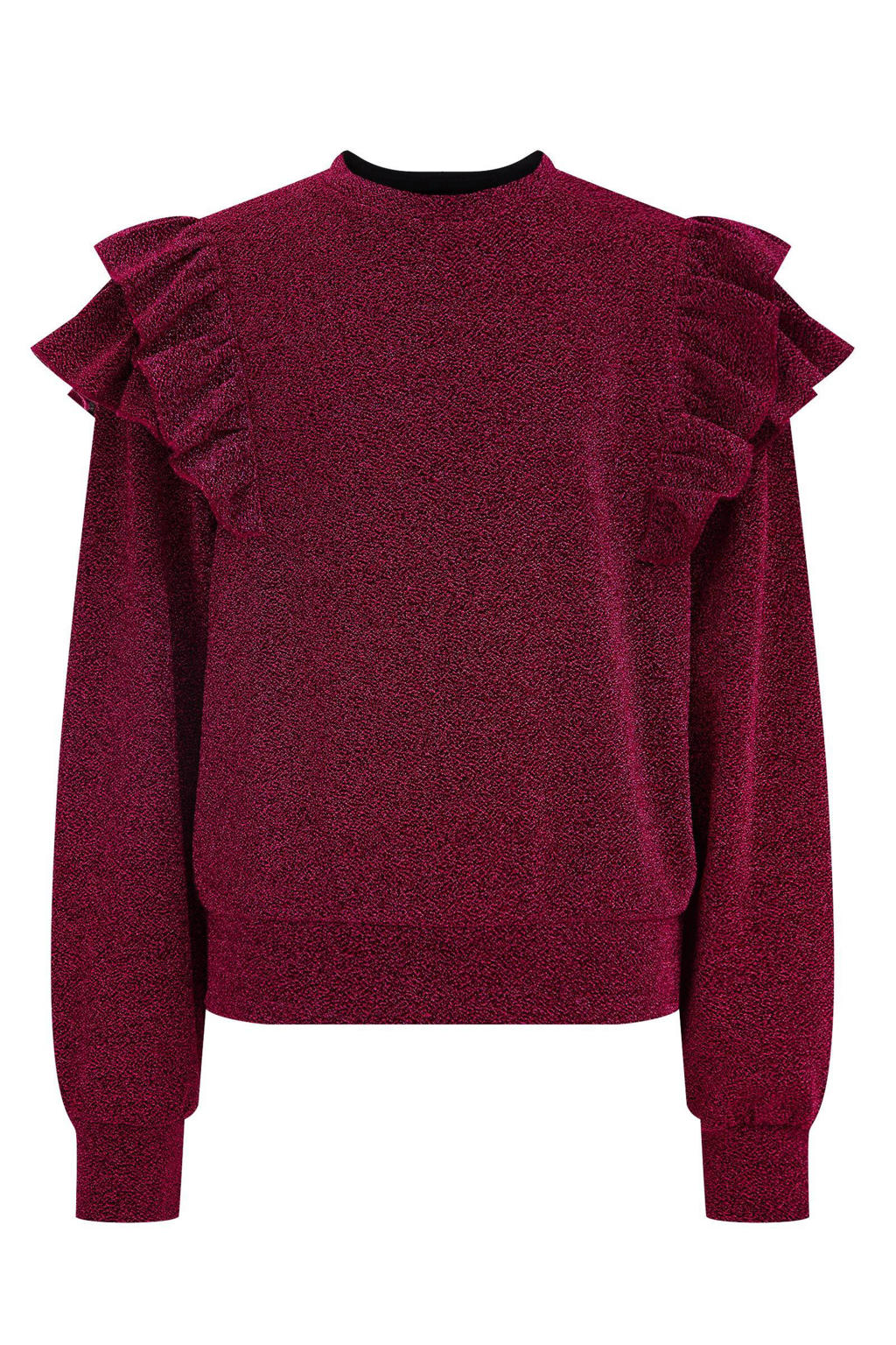 WE Fashion sweater met ruches donkerrood | wehkamp