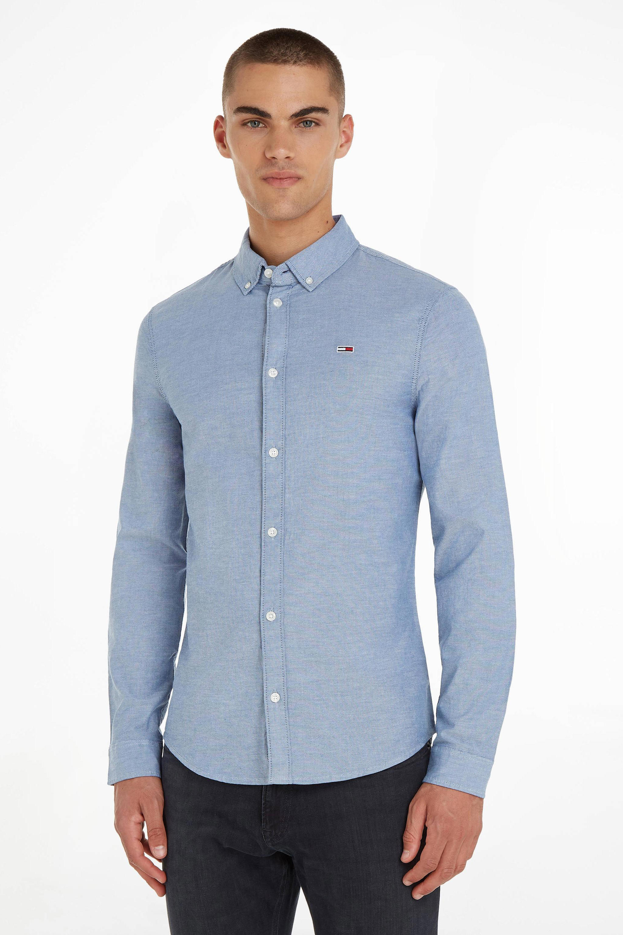 Tommy Jeans slim fit overhemd met katoen twilight navy | wehkamp