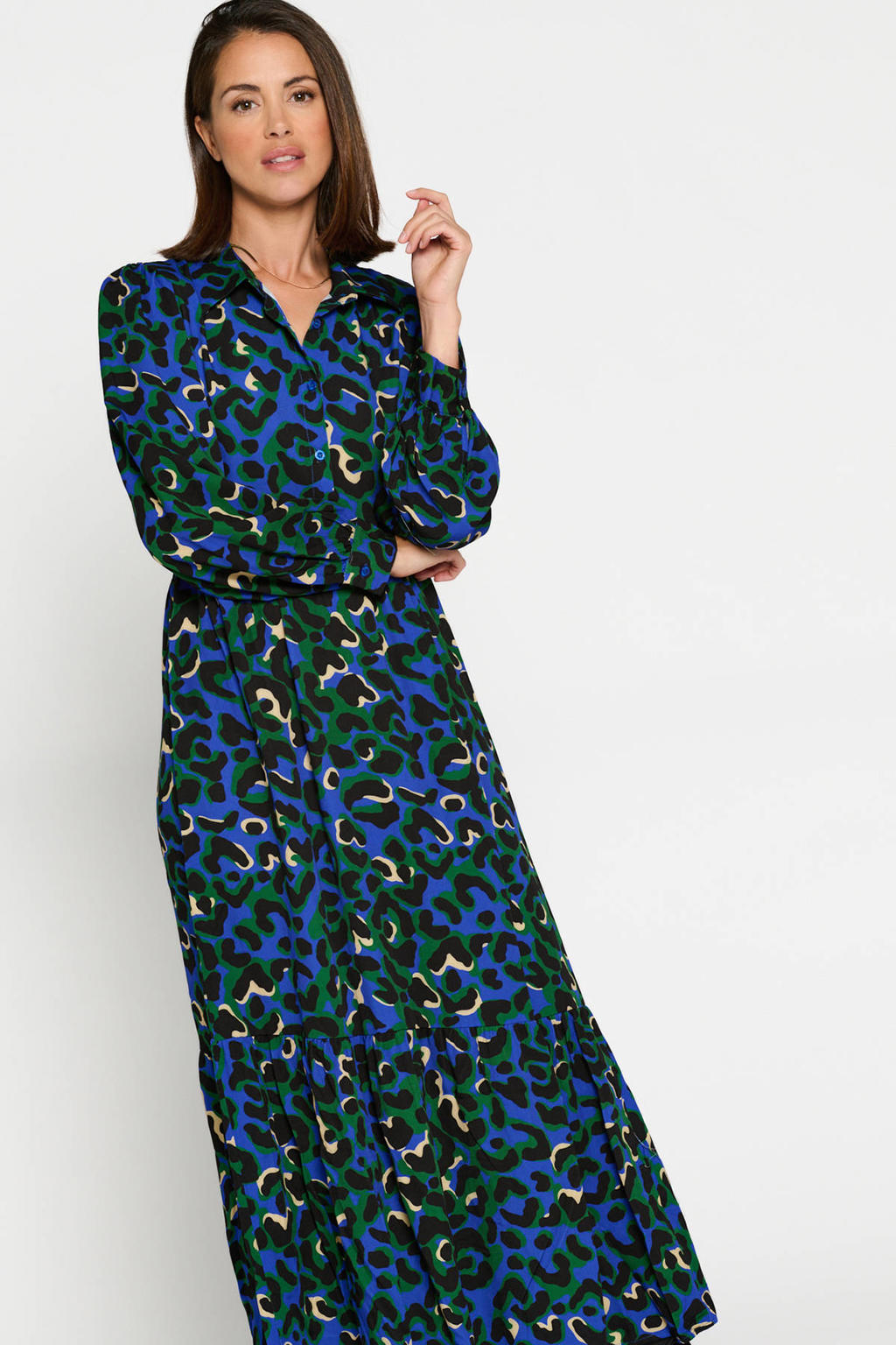 LOLALIZA maxi blousejurk met dierenprint blauw | wehkamp