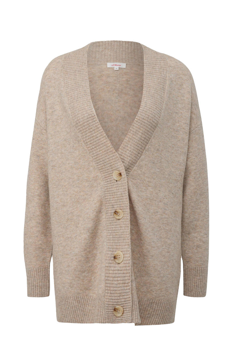 s.Oliver gemêleerd fijngebreid vest met wol zand | wehkamp