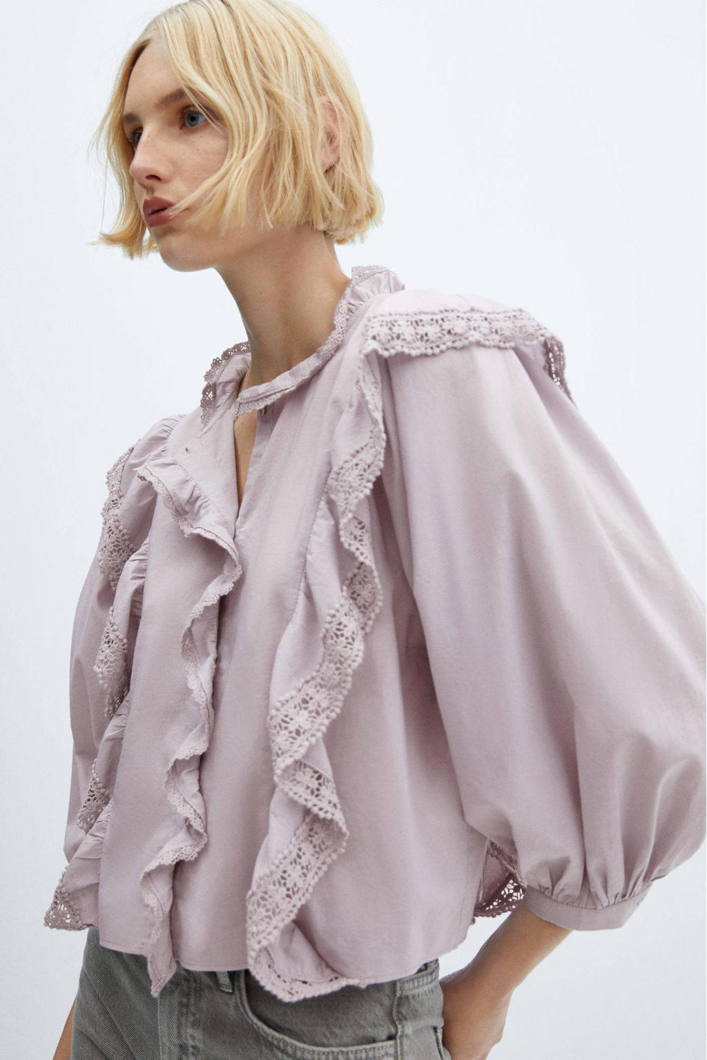 Mango blouse met ruches lila kopen? | Morgen in huis | wehkamp