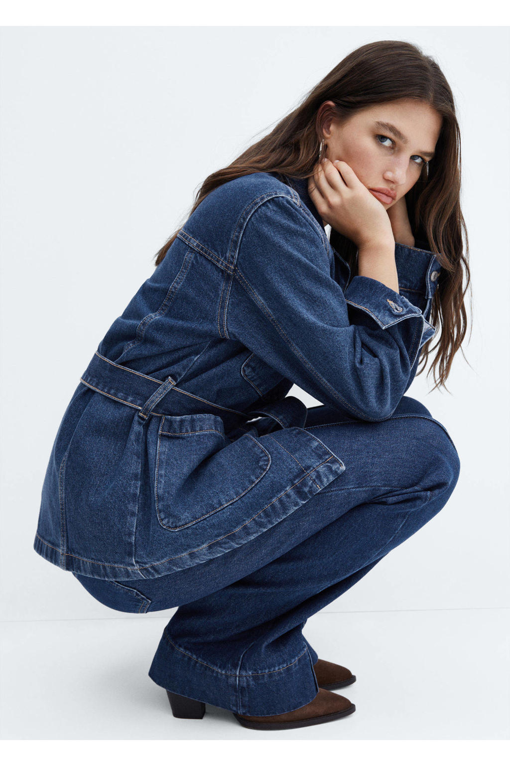 Mango jack met ceintuur dark blue denim | wehkamp