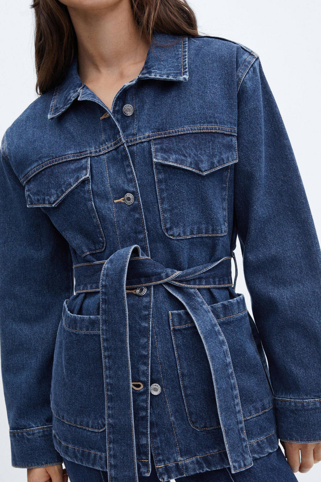 Mango jack met ceintuur dark blue denim | wehkamp