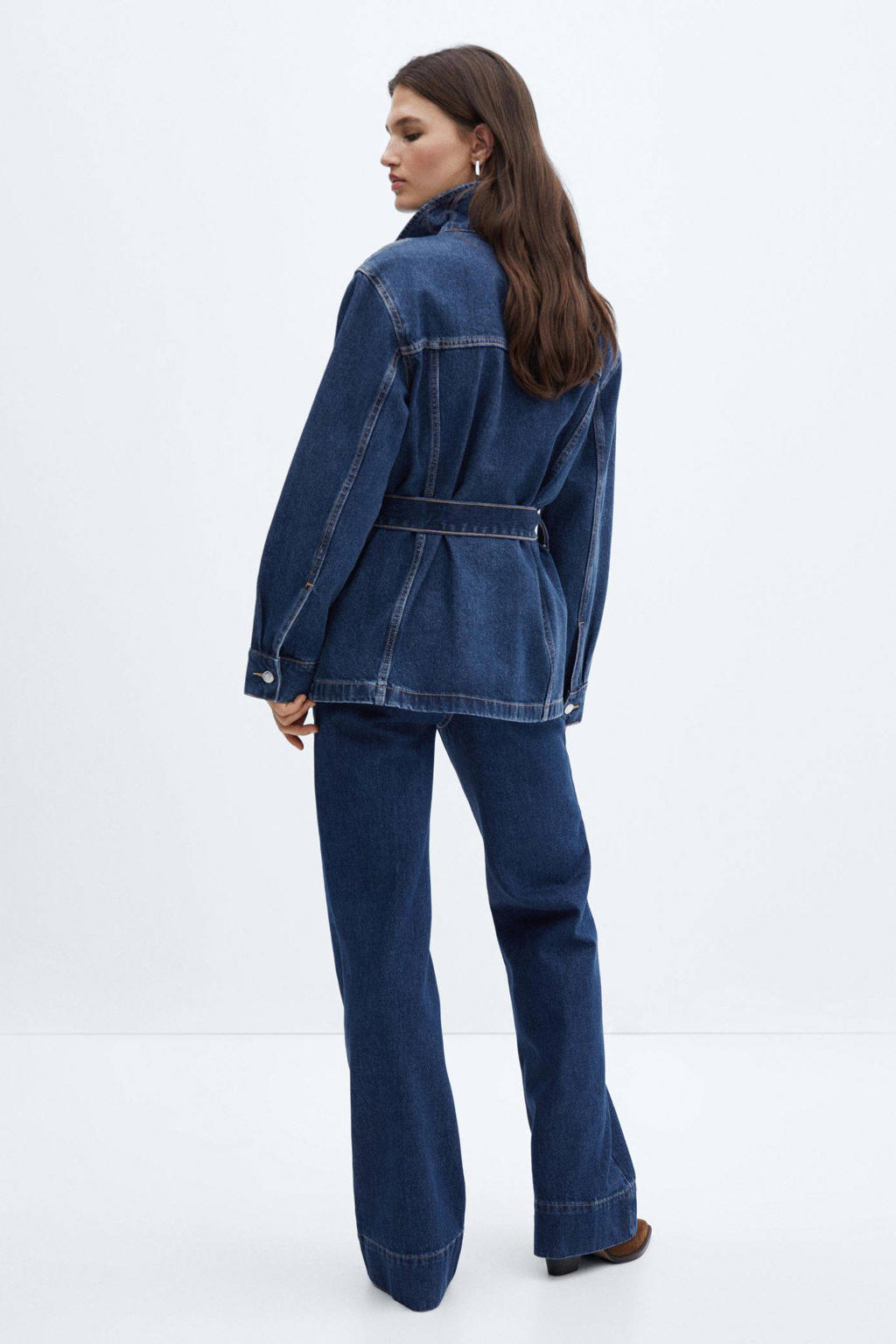 Mango jack met ceintuur dark blue denim | wehkamp