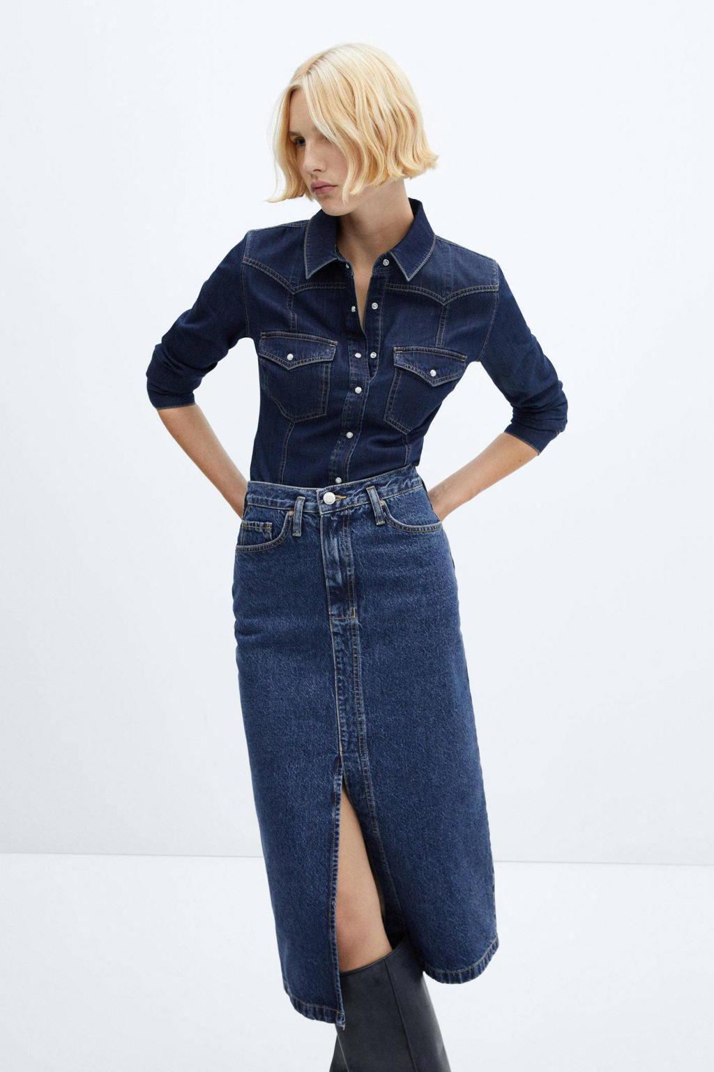 Mango denim blouse dark blue denim | wehkamp