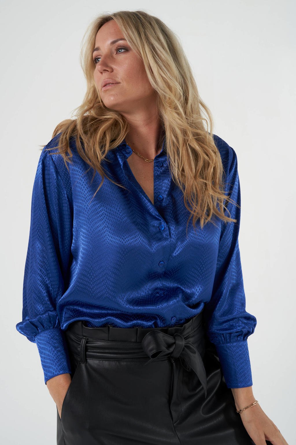 Ms Mode Satijnen Blouse Met Textuur Blauw Wehkamp