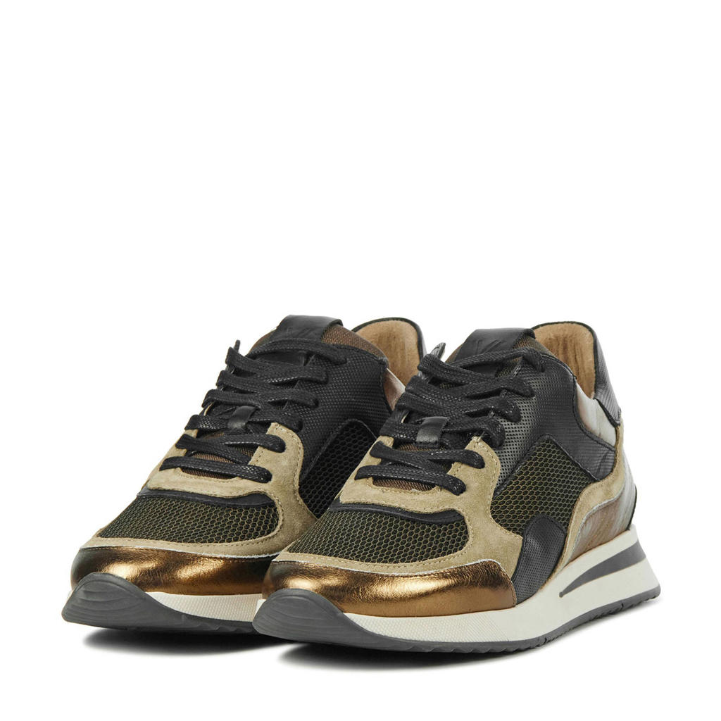 Via Vai Nora Sooth leren sneakers zwart/goud | wehkamp