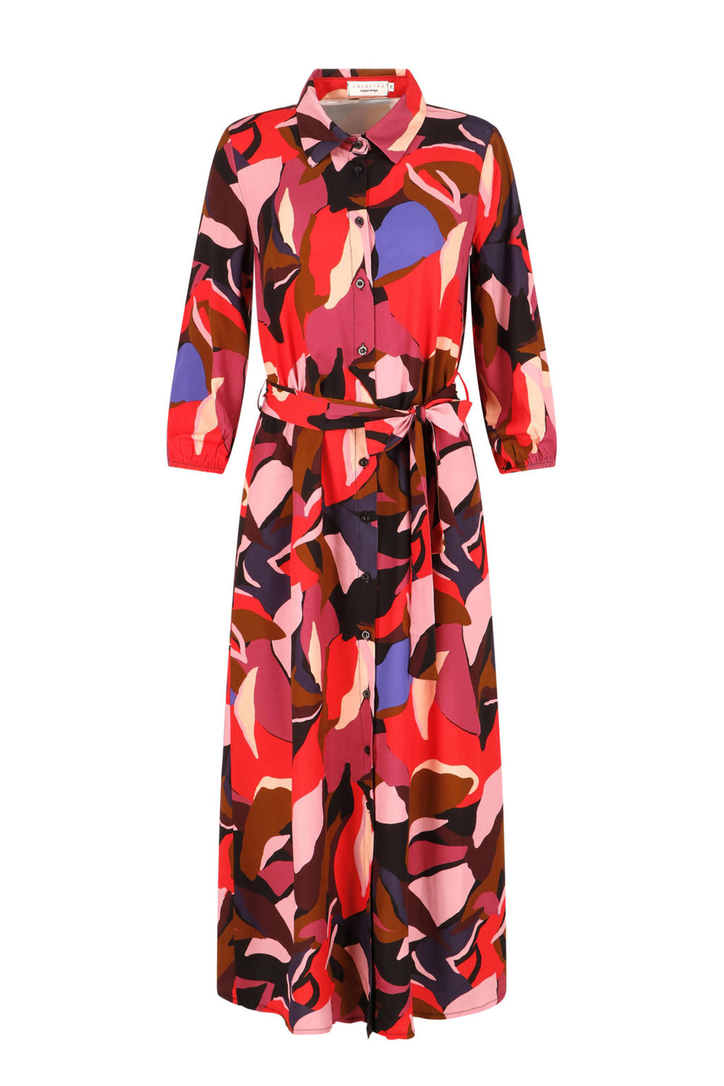 LOLALIZA blousejurk met grafische print en ceintuur roze/ecru/bruin | wehkamp