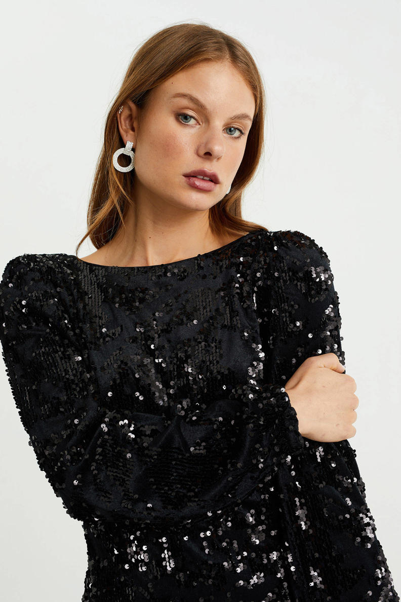 WE Fashion jurk met pailletten zwart | wehkamp