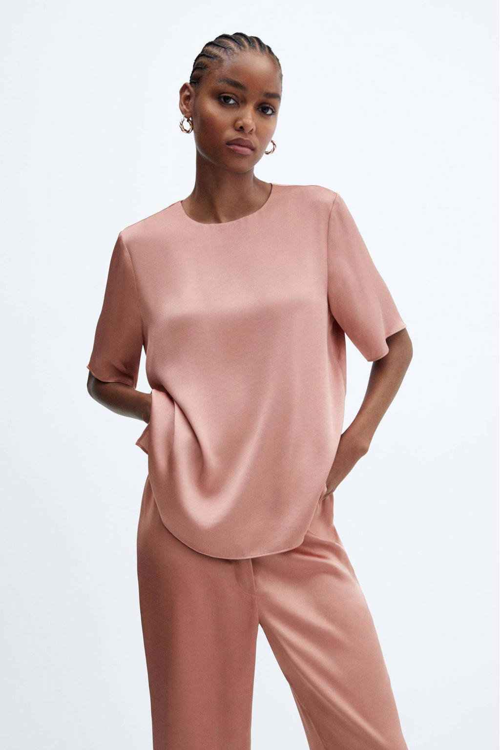 Mango satijnen top met open detail oudroze | wehkamp