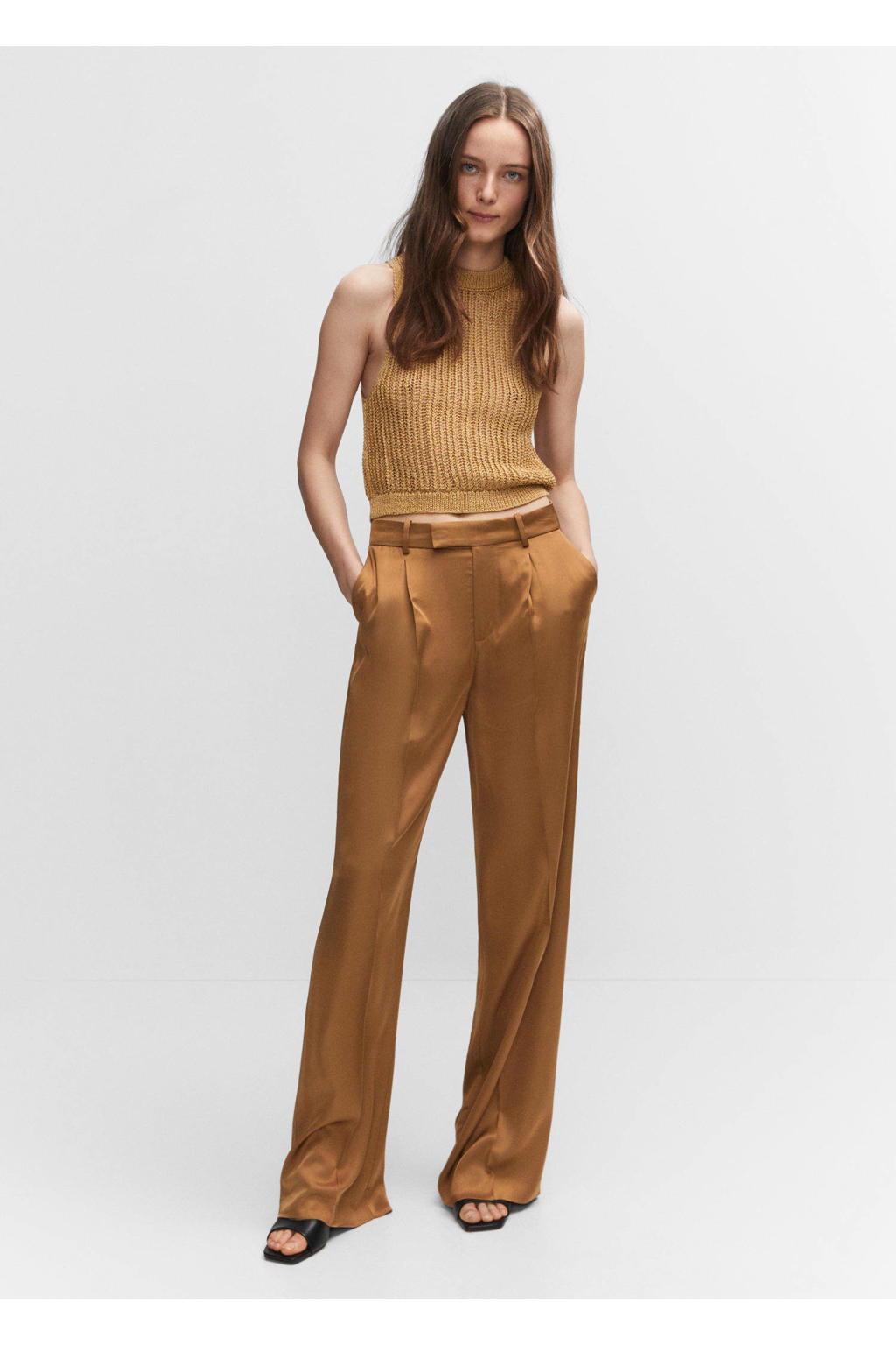 Mango wide leg pantalon bruin | wehkamp