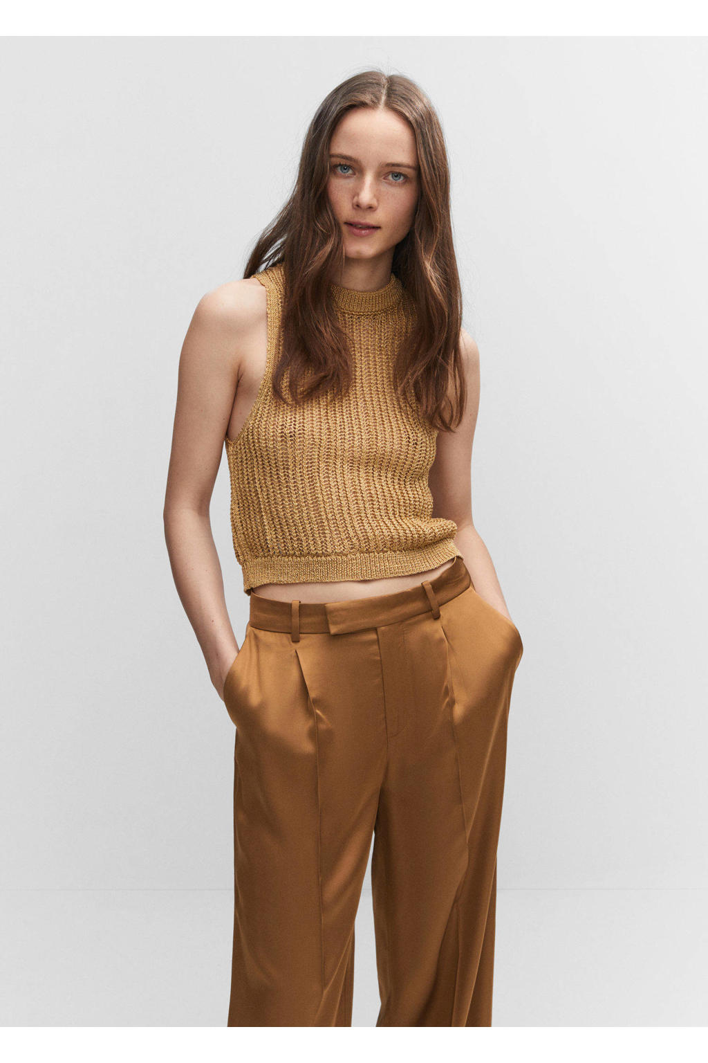 Mango wide leg pantalon bruin | wehkamp