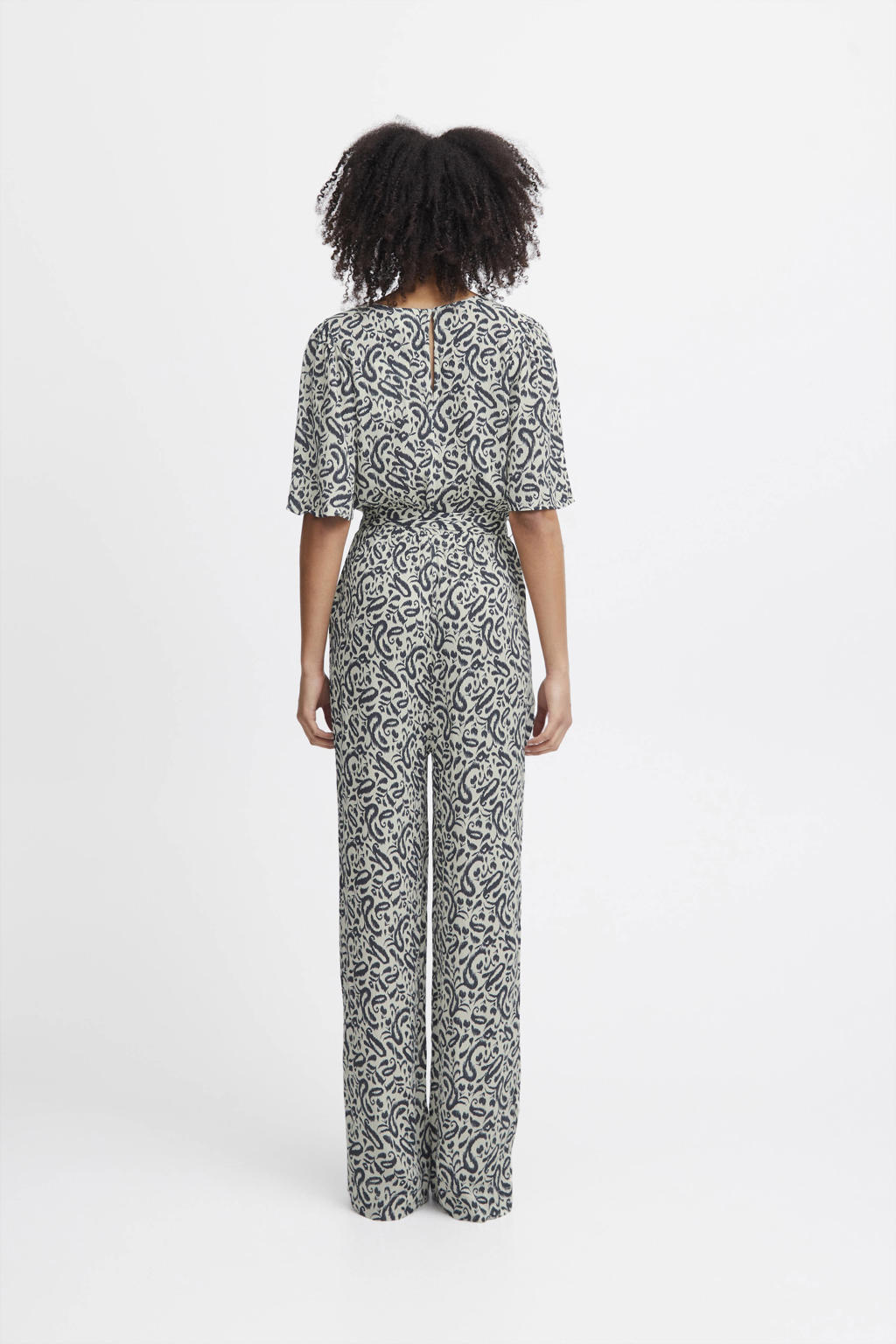 ICHI jumpsuit IHMARRAKECH met all over print beige/ zwart | wehkamp