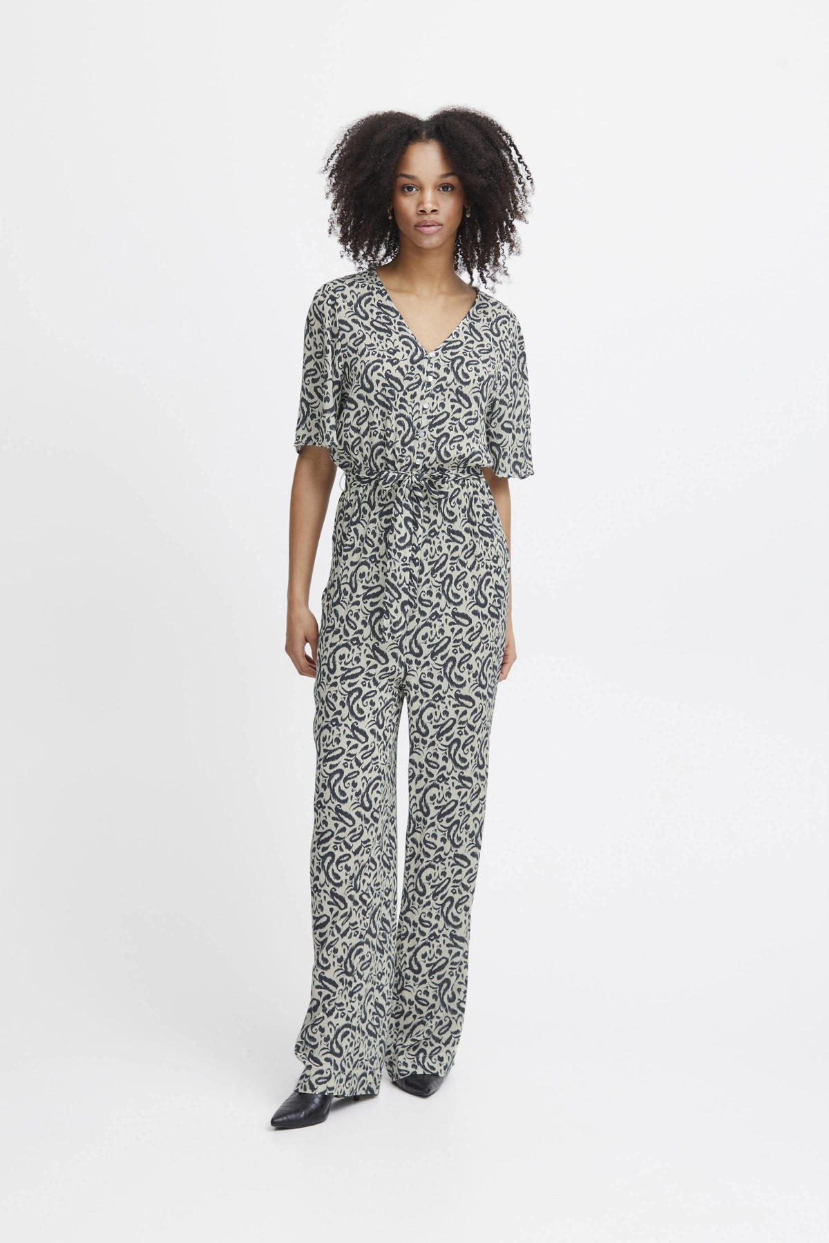 ICHI jumpsuit IHMARRAKECH met all over print beige/ zwart | wehkamp