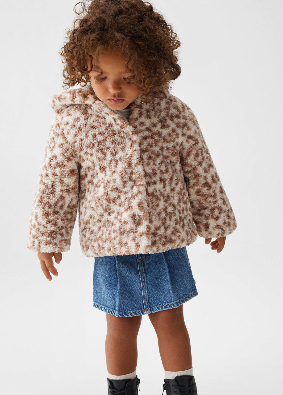 Mango Kids teddy tussenjas met panterprint beige/lichtbruin | wehkamp