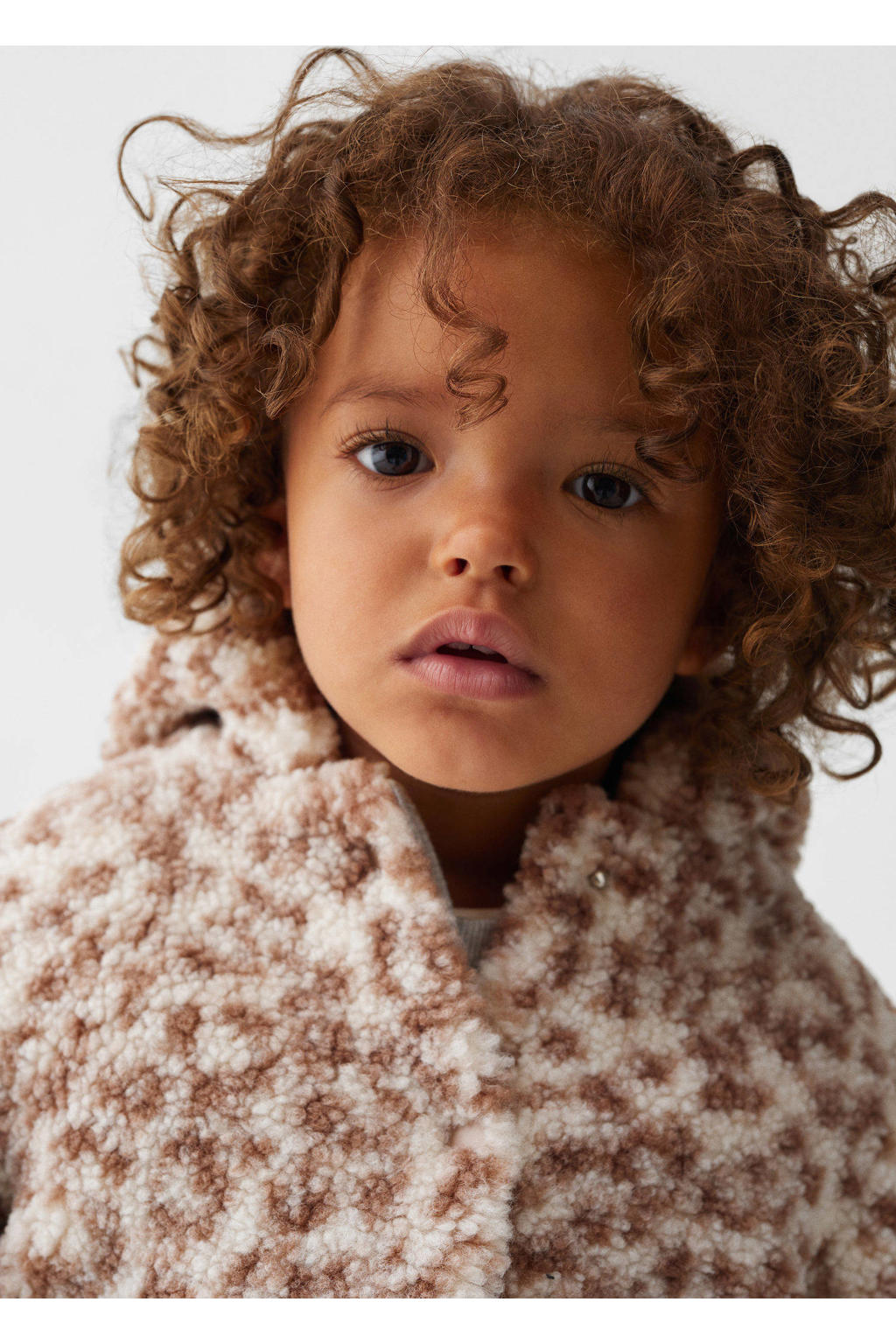 Mango Kids teddy tussenjas met panterprint beige/lichtbruin | wehkamp