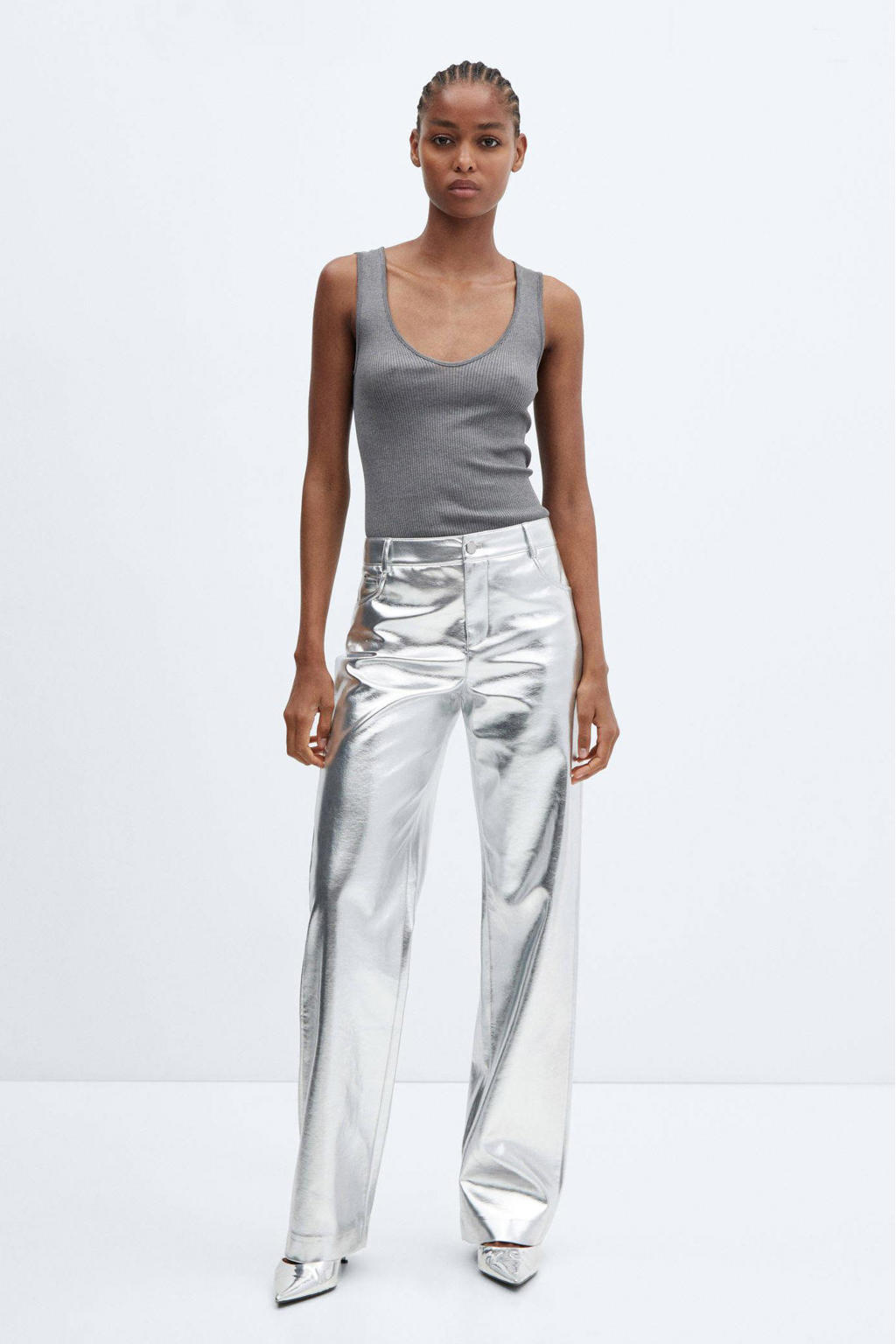 Mango wide leg broek zilver metallic | wehkamp