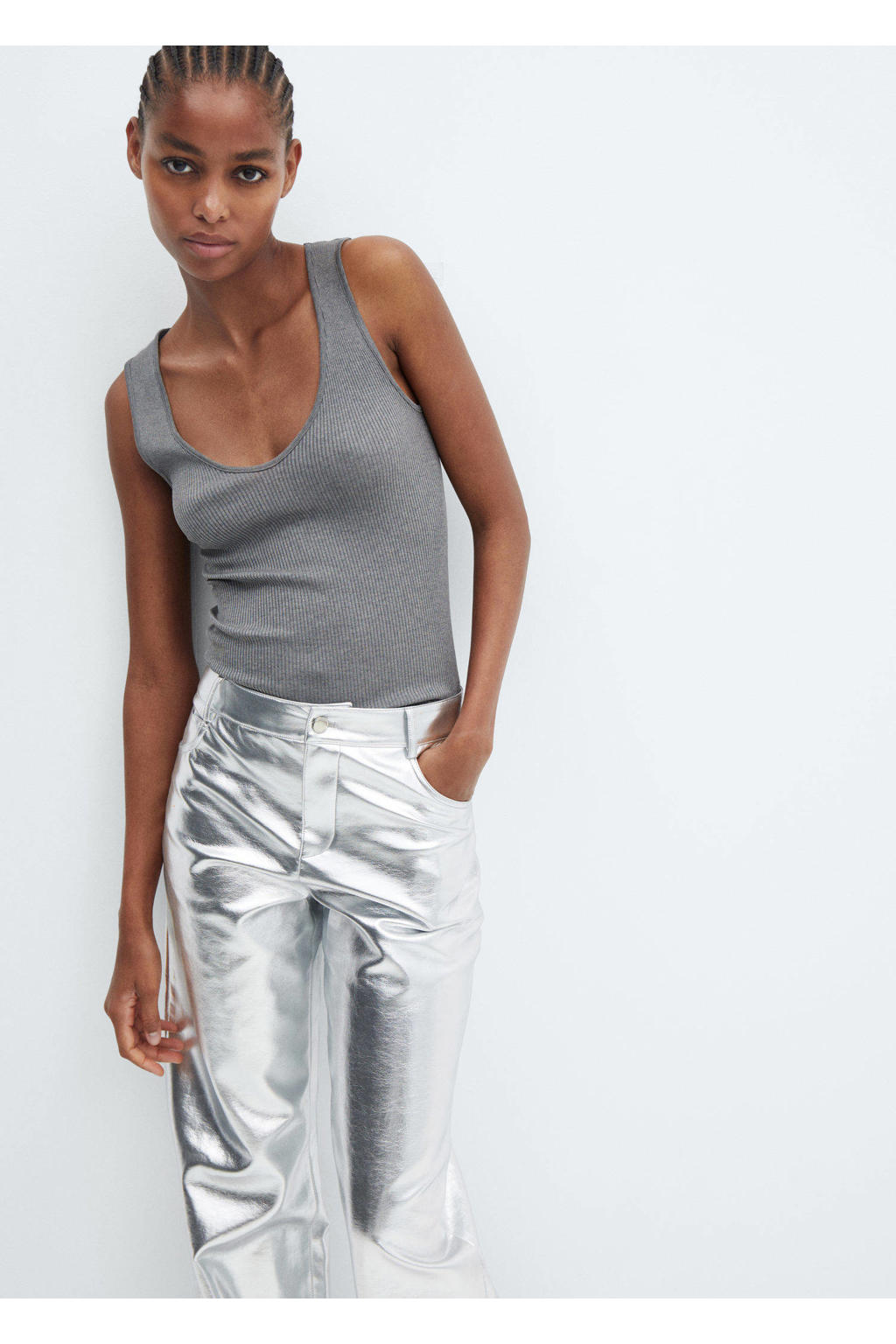 Mango wide leg broek zilver metallic | wehkamp