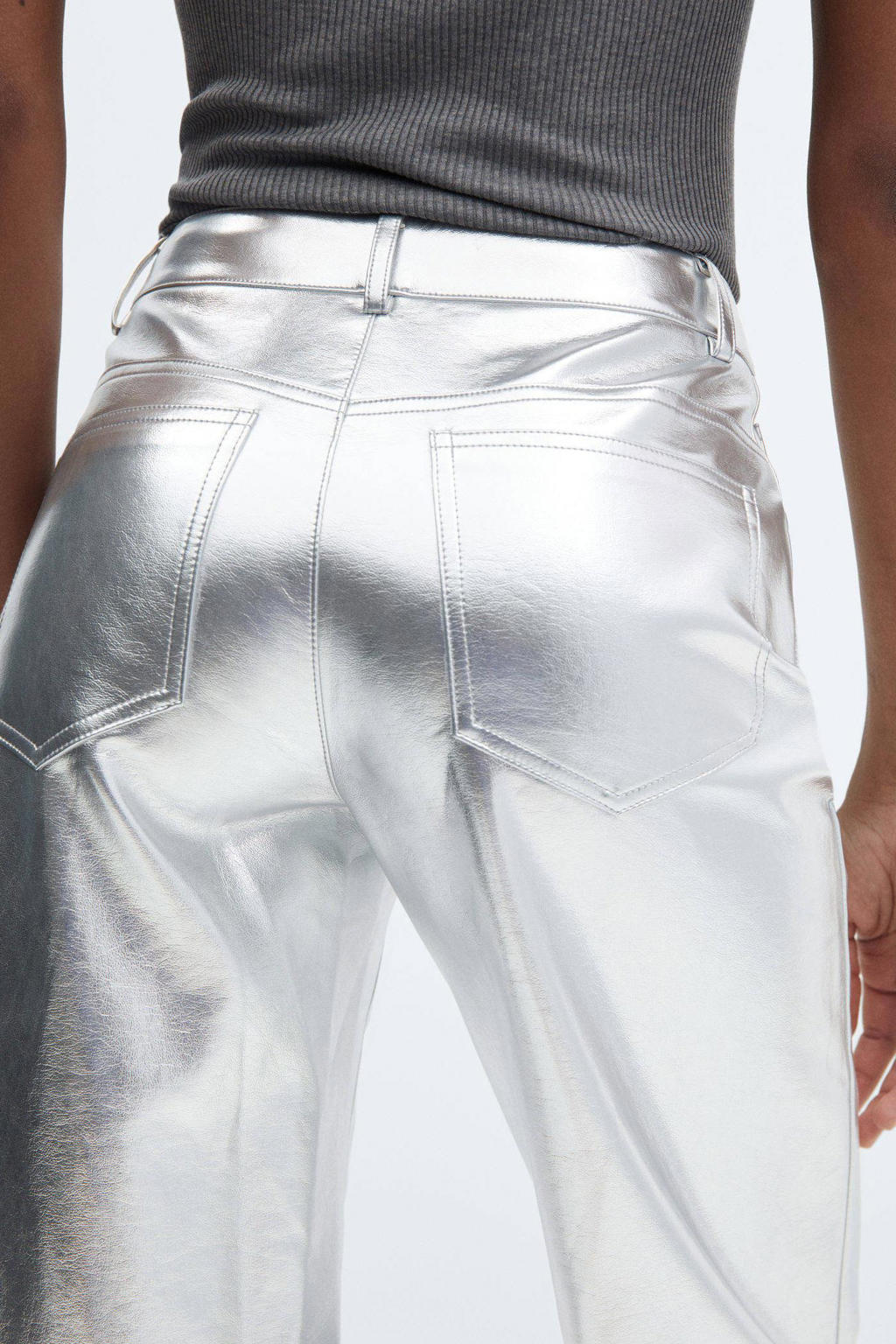 Mango wide leg broek zilver metallic | wehkamp