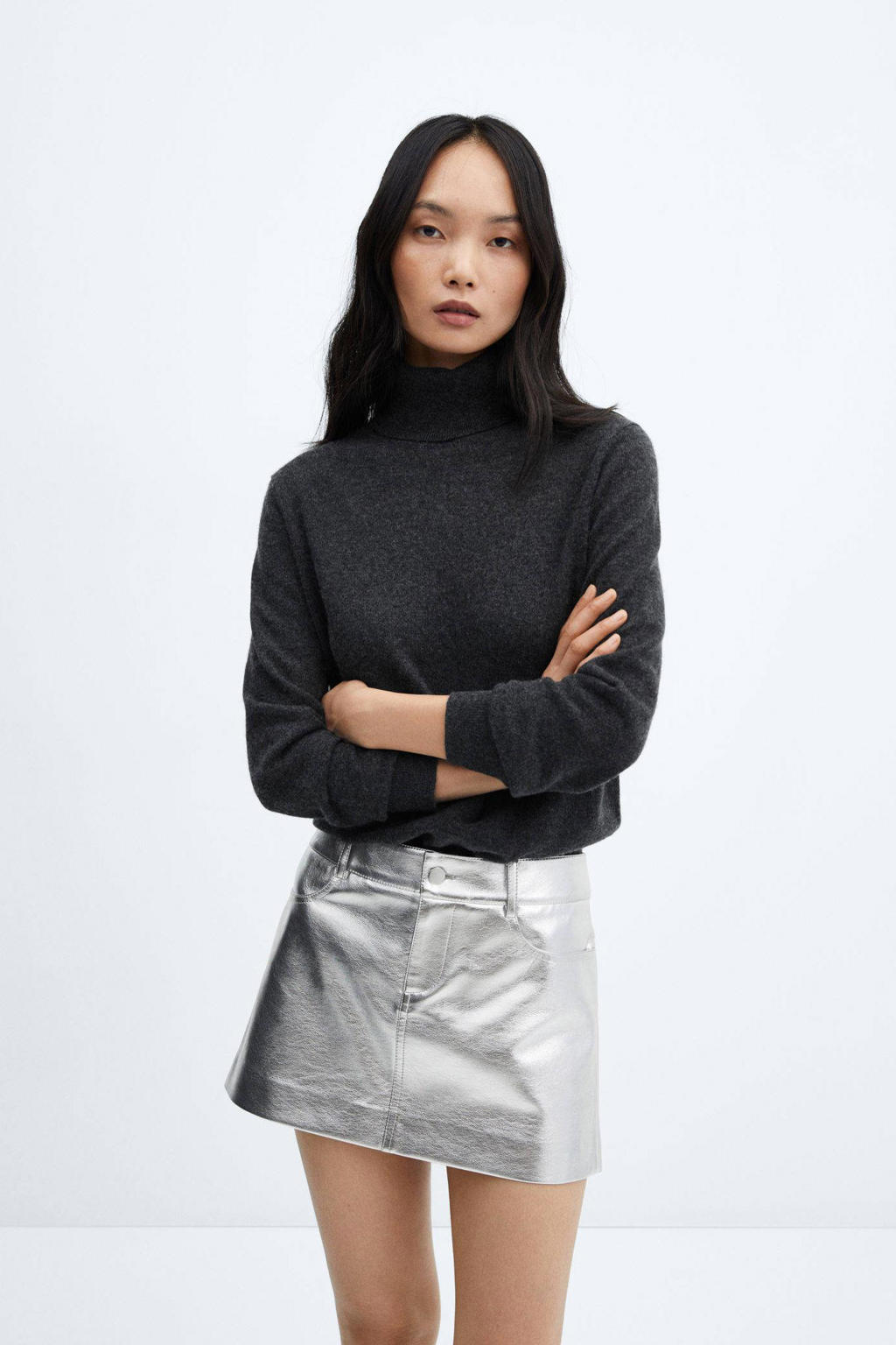 Mango metallic mini rok zilver | wehkamp