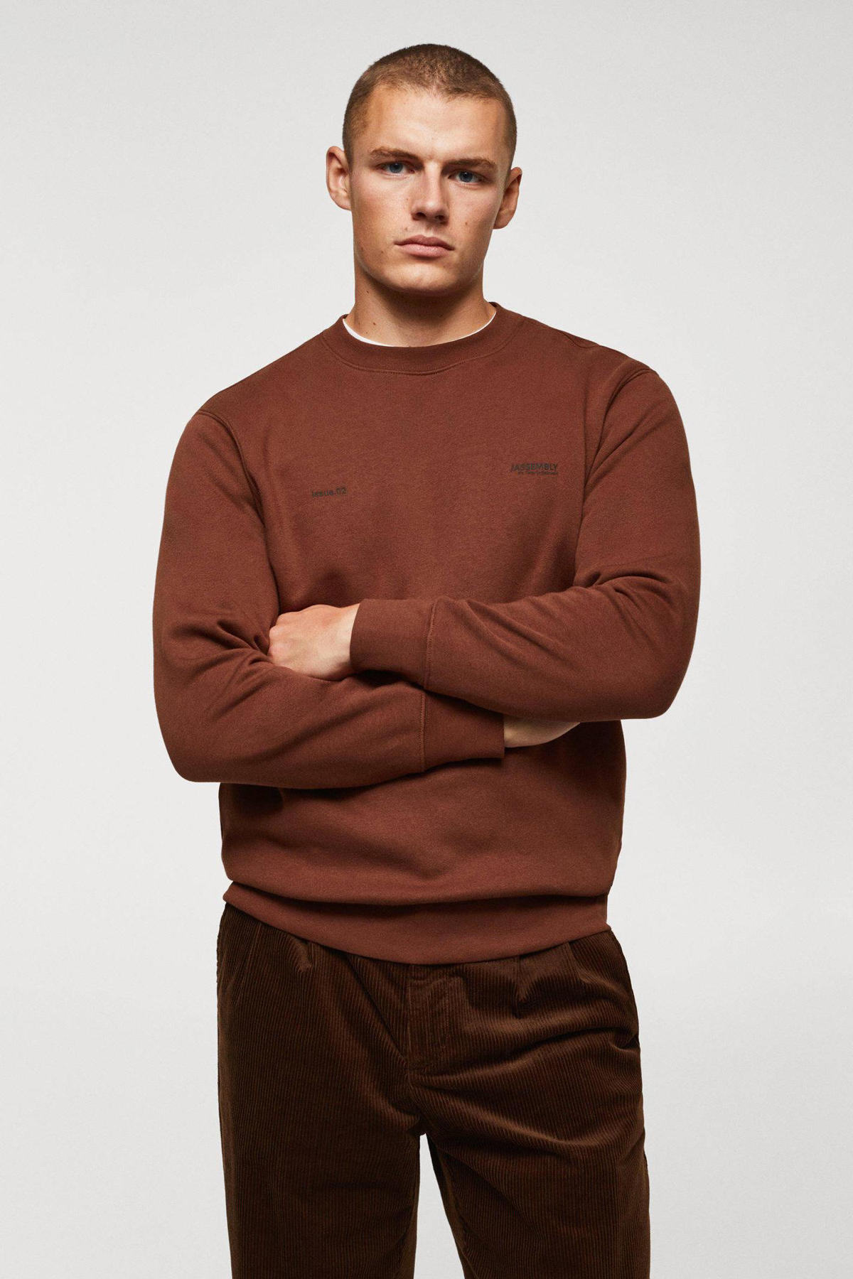 Mango Man sweater met backprint roodbruin | wehkamp